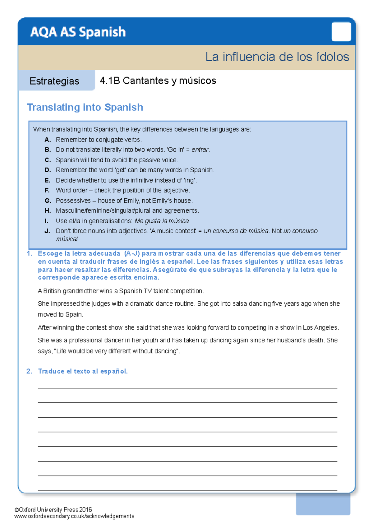 4. Strategy worksheet translating into Spanish - Unit Page 1 of 2 4 ...
