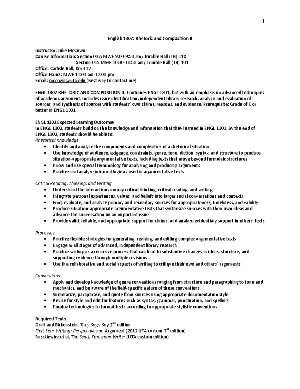 ENGL 1302 Spring 14Syllabus - English 1302: Rhetoric and Composition II ...