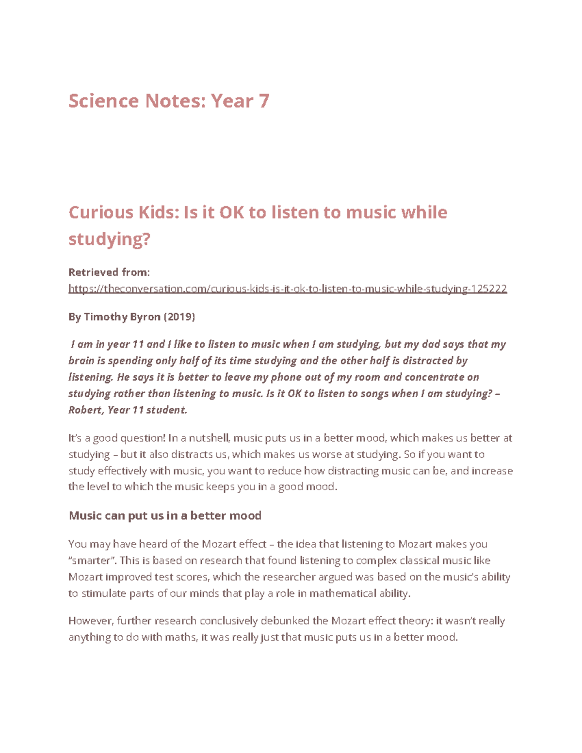 Science Notes for Year 7: Understanding Matter and Energy Concepts ...