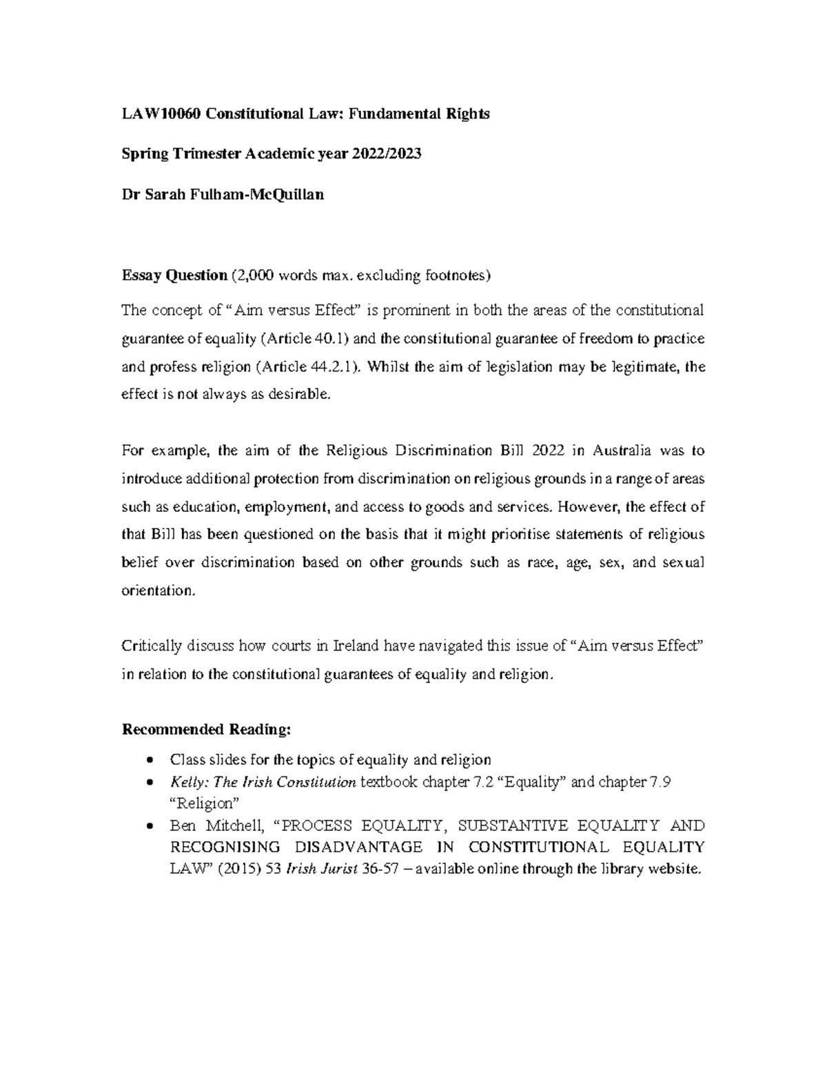 LAW10060 Constitutional Law 2023 assignment - LAW10060 Constitutional ...