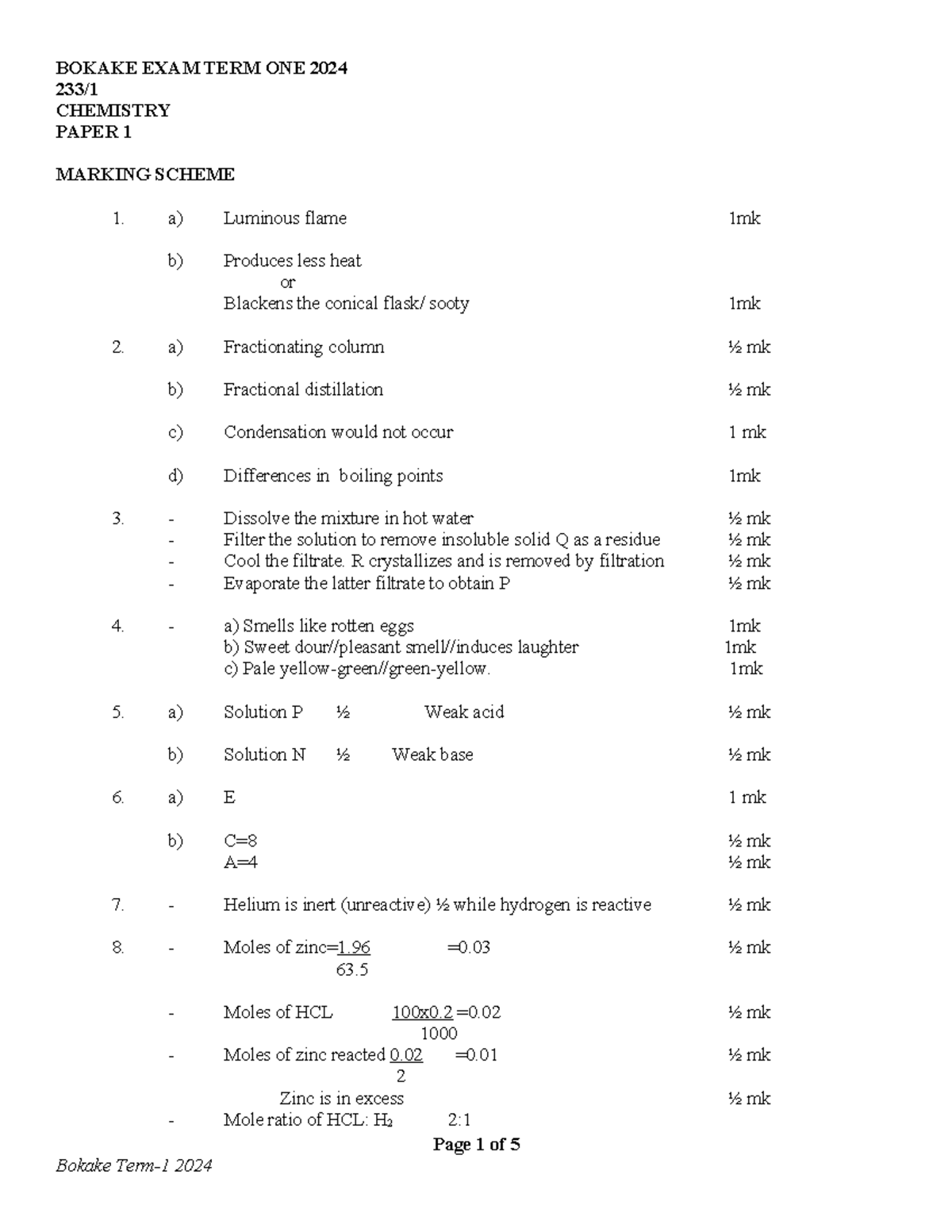 CHEM PP1 MS - Chemistry - BOKAKE EXAM TERM ONE 2024 233/ CHEMISTRY ...
