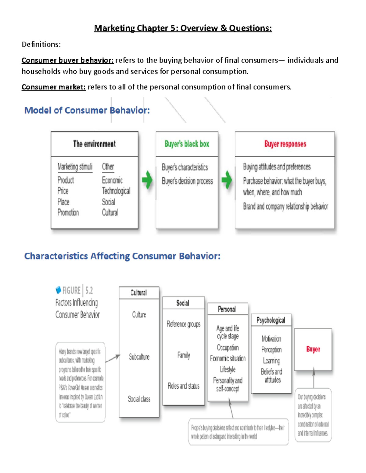 Marketing Questions - Marketing Chapter 5: Overview & Questions ...