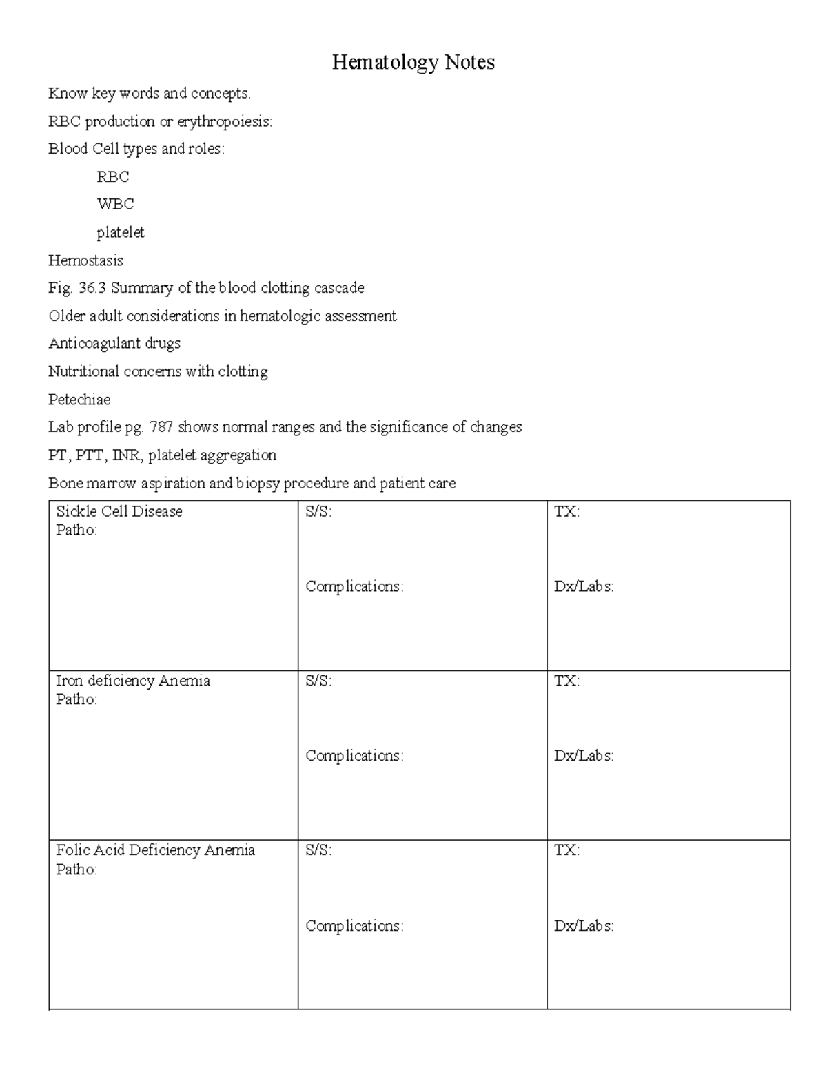 Hematology Notes '23 - Reviews blood - Hematology Notes Know key words ...