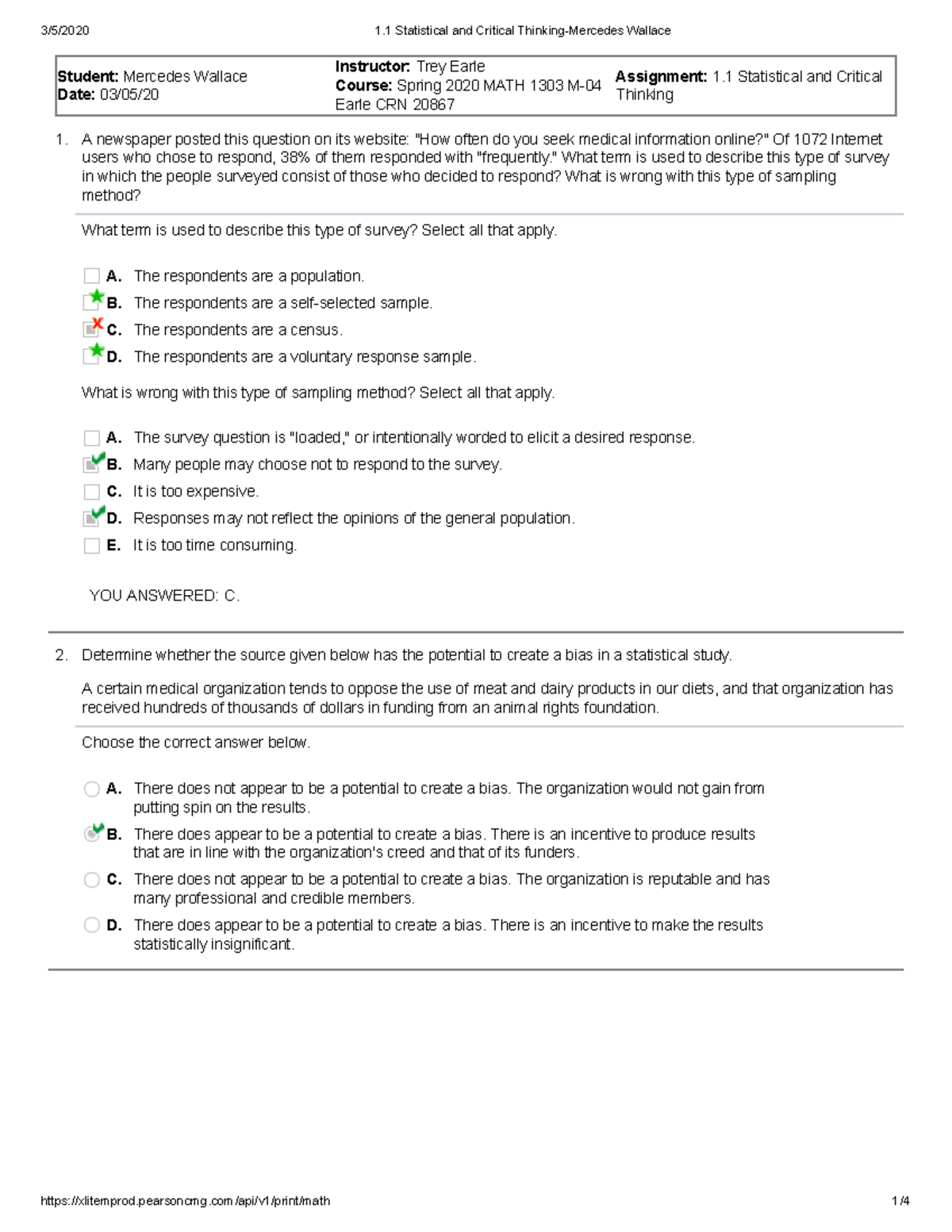 1.1 Statistical and Critical Thinking-Mercedes Wallace - 1. 2. Student ...