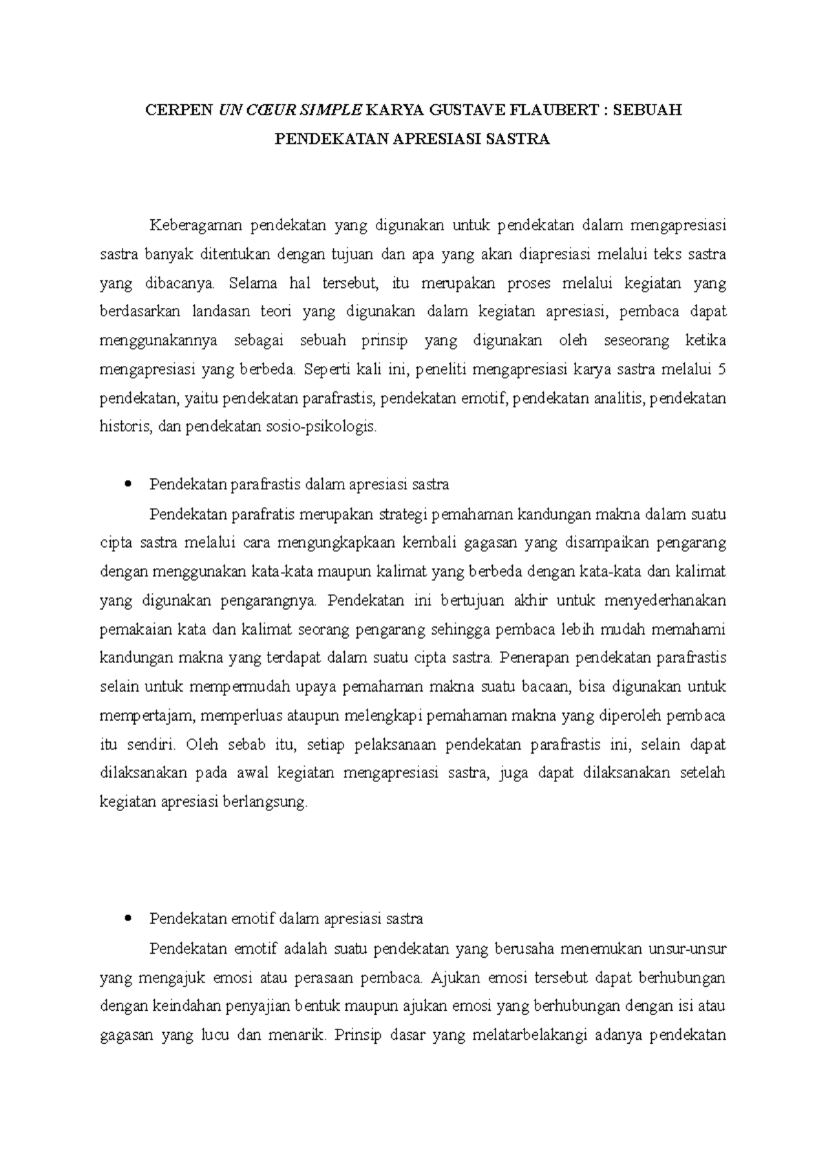 Apresiasi Sastra - Bahan Diskusi - CERPEN UN CŒUR SIMPLE KARYA GUSTAVE ...