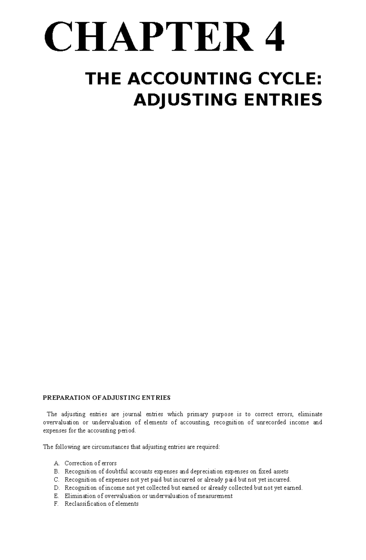 Example of Adjustment Entries in Fundamentals of Accounting - CHAPTER 4 ...