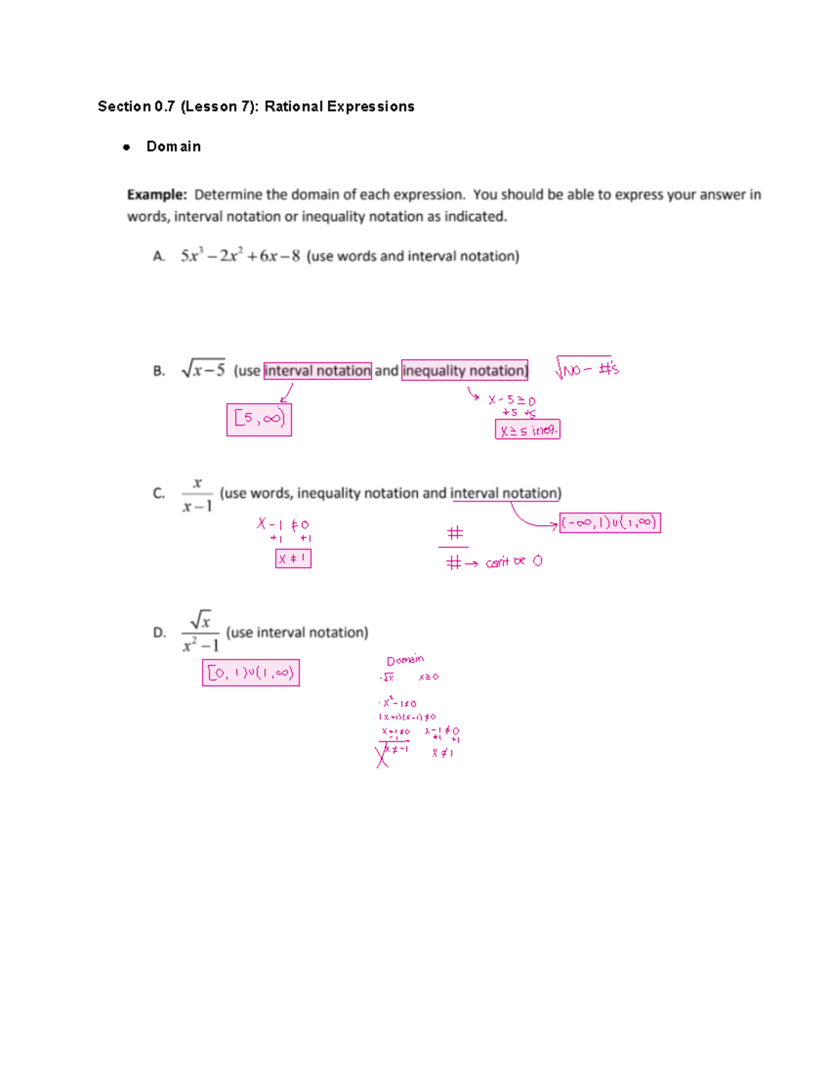 0.7 Lesson 7 Rational Expressions M119 - 6HFWLRQ /HVVRQ 5DWLRQDO ...