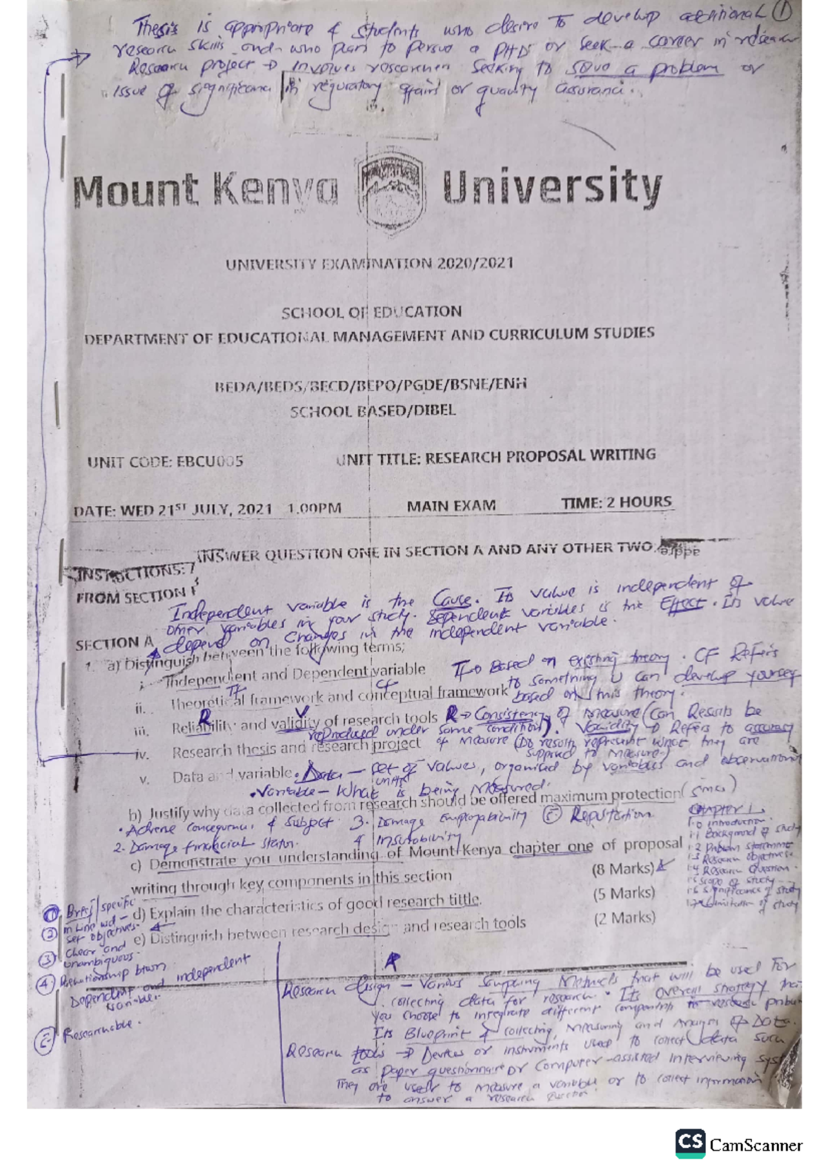 Research proposal writing PAST Papers - Education - Studocu