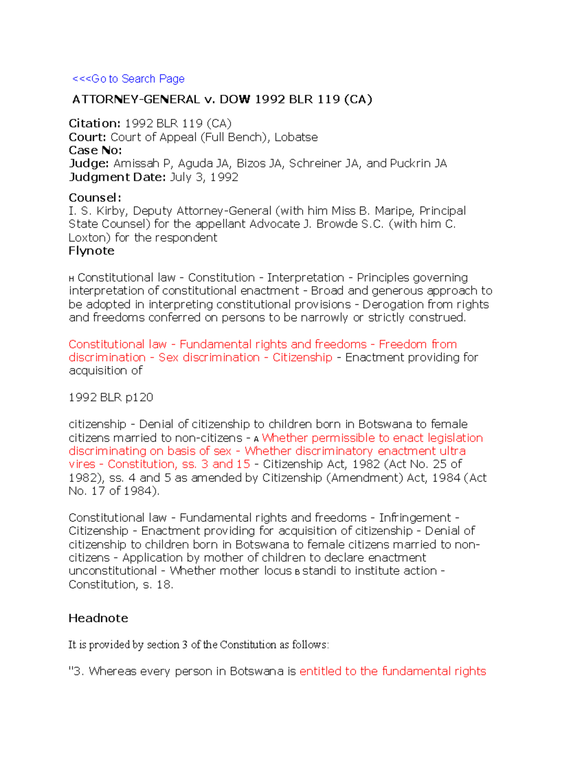 AG v Unity Dow Constitutional