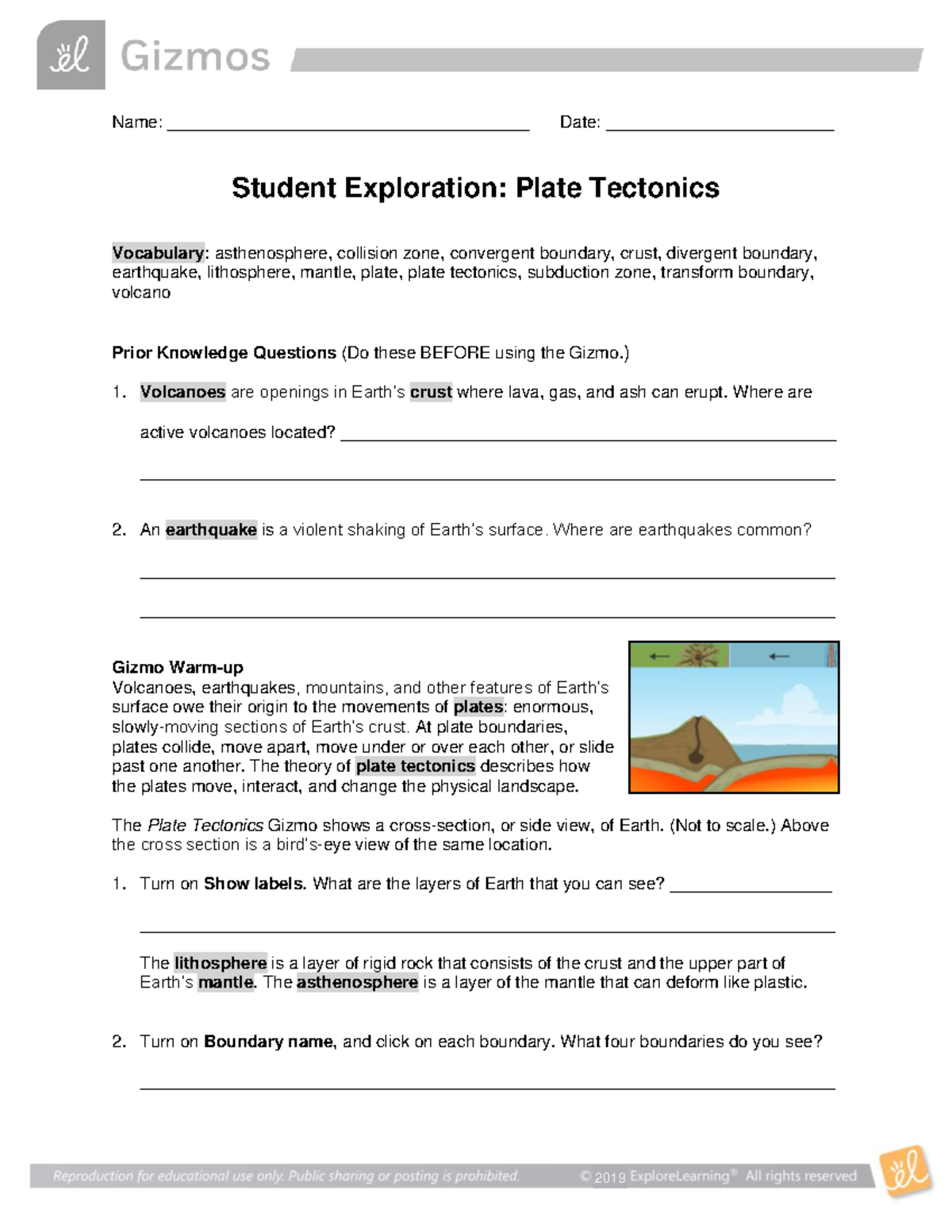 Plate Tectonics SE - Name: ______________________________________ Date