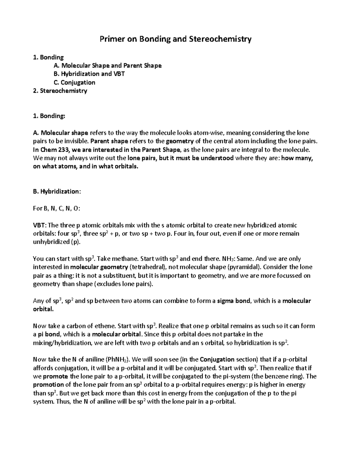 Primer on Bonding and Stereochem - Primer on Bonding and ...