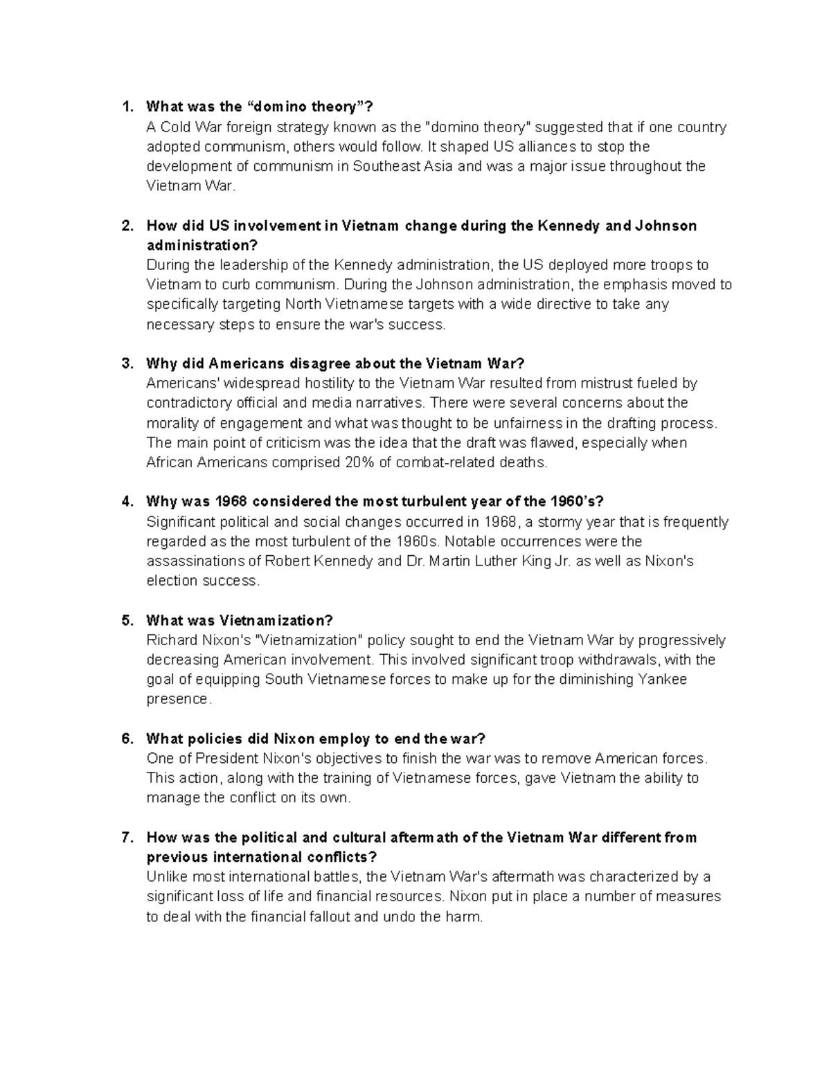 History Assignment 6.1 - Short Answer - What was the “domino theory”? A ...