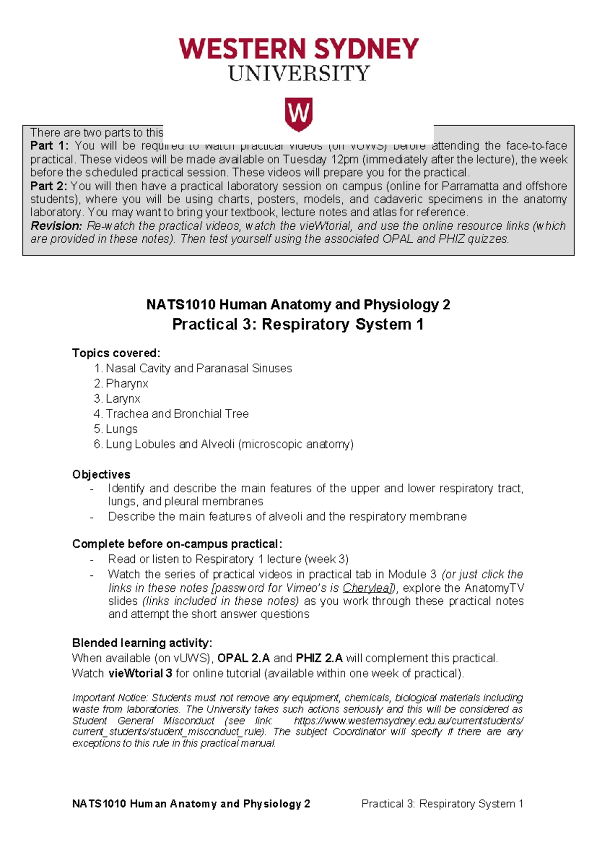 Practical 3 Respiratory System 1 (student) - There are two parts to this learning activity ...