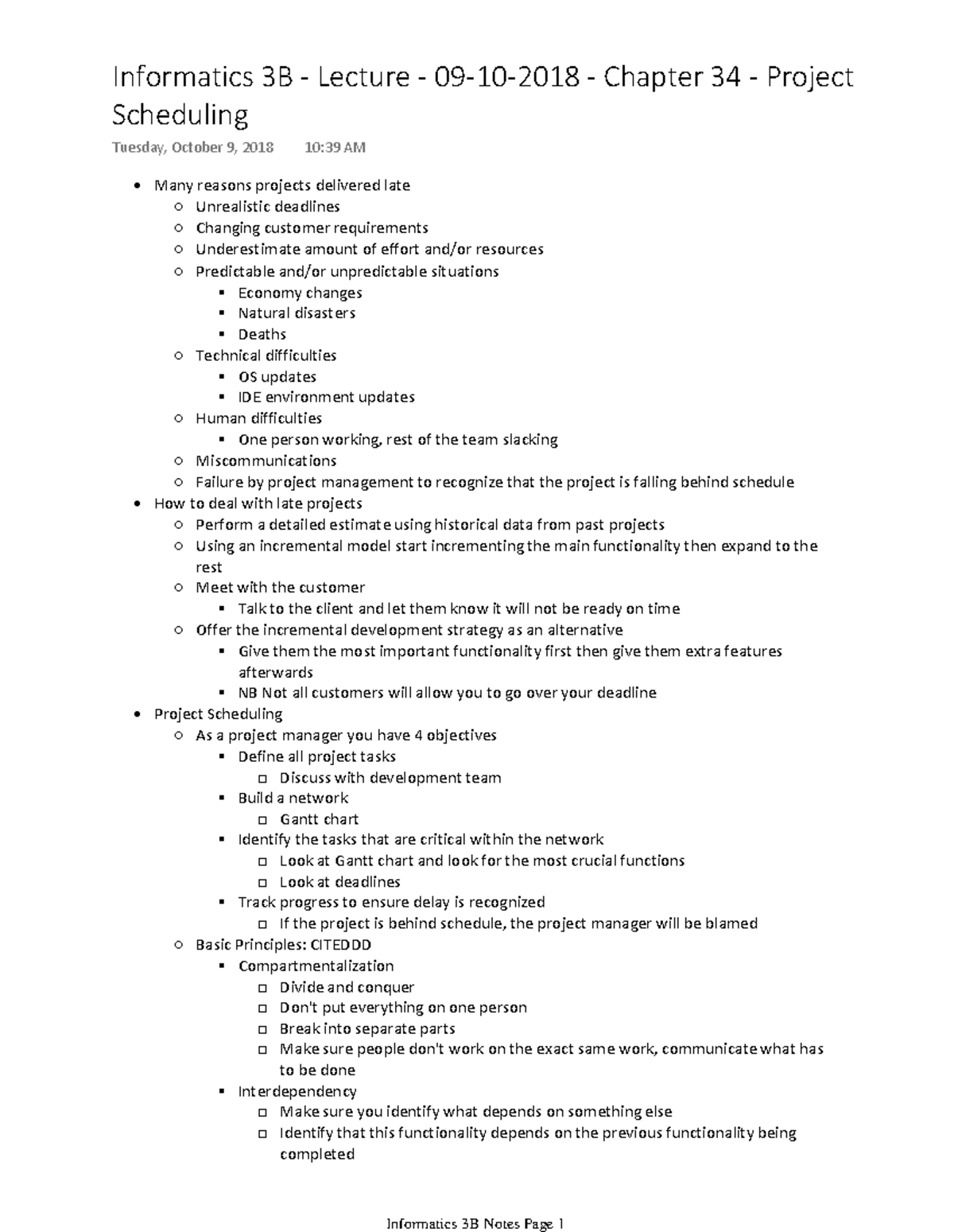 Informatics 3B - Lecture - 09-10-2018 - Chapter 34 - Project Scheduling ...