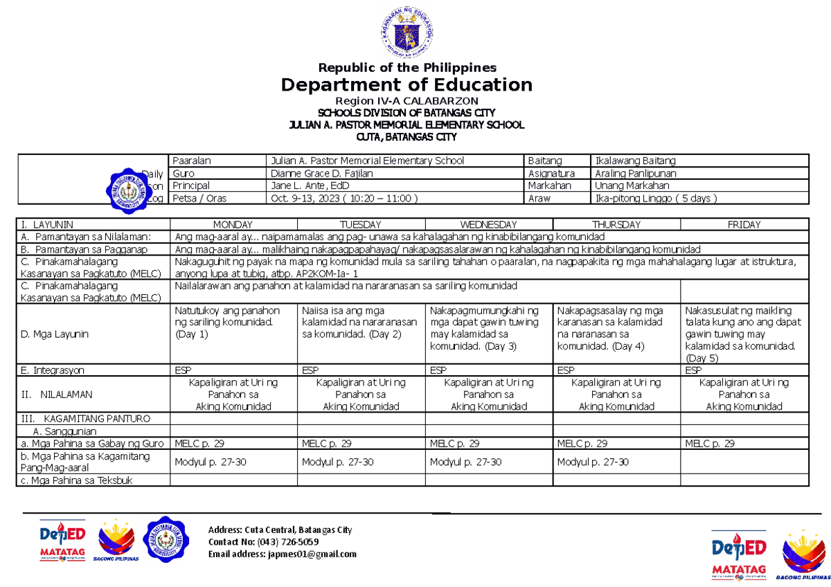 lesson plan in elementary - Department of Education Region IV-A ...