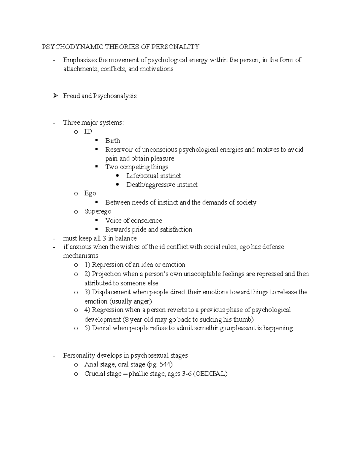 PSYC - Chapter 14 (Theories of Personality) - PSYCHODYNAMIC THEORIES OF ...