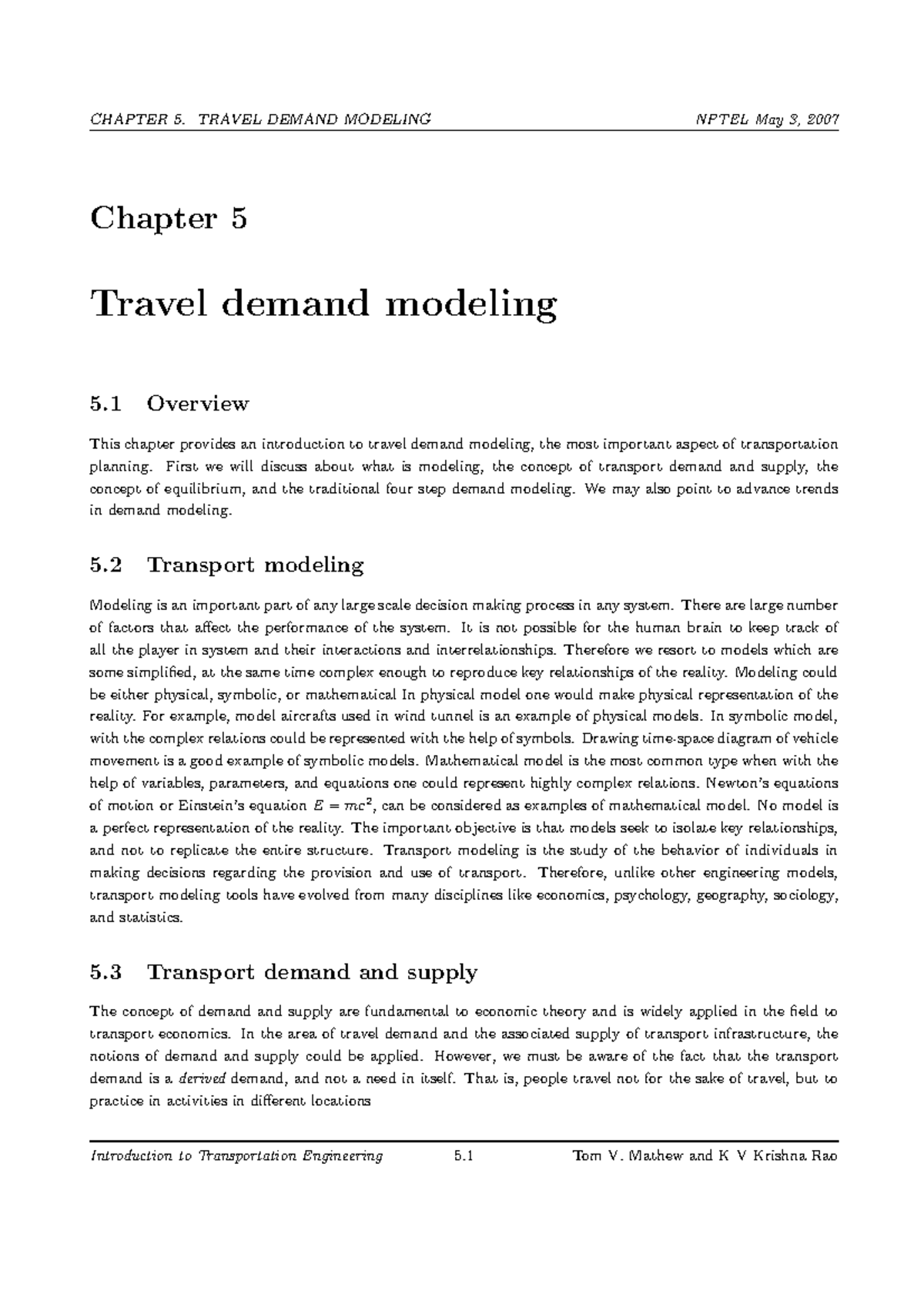 Lecture 16a - good notes - Chapter 5 Travel demand modeling 5 Overview ...