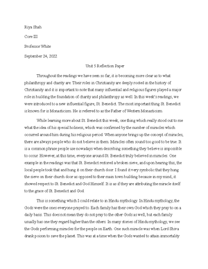 Final Reflection Paper - Riya Shah Core III Professor White December ...