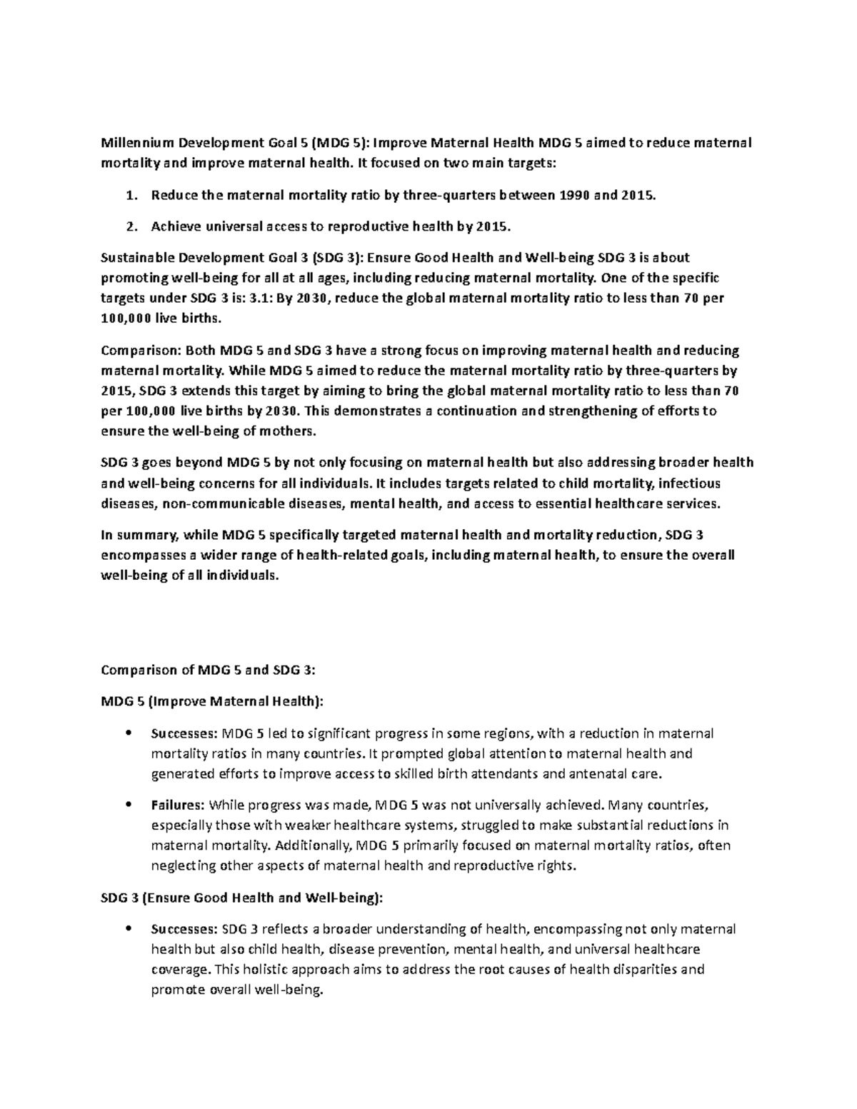 Comparison of MDG 5 and SDG 3 - Millennium Development Goal 5 (MDG 5 ...