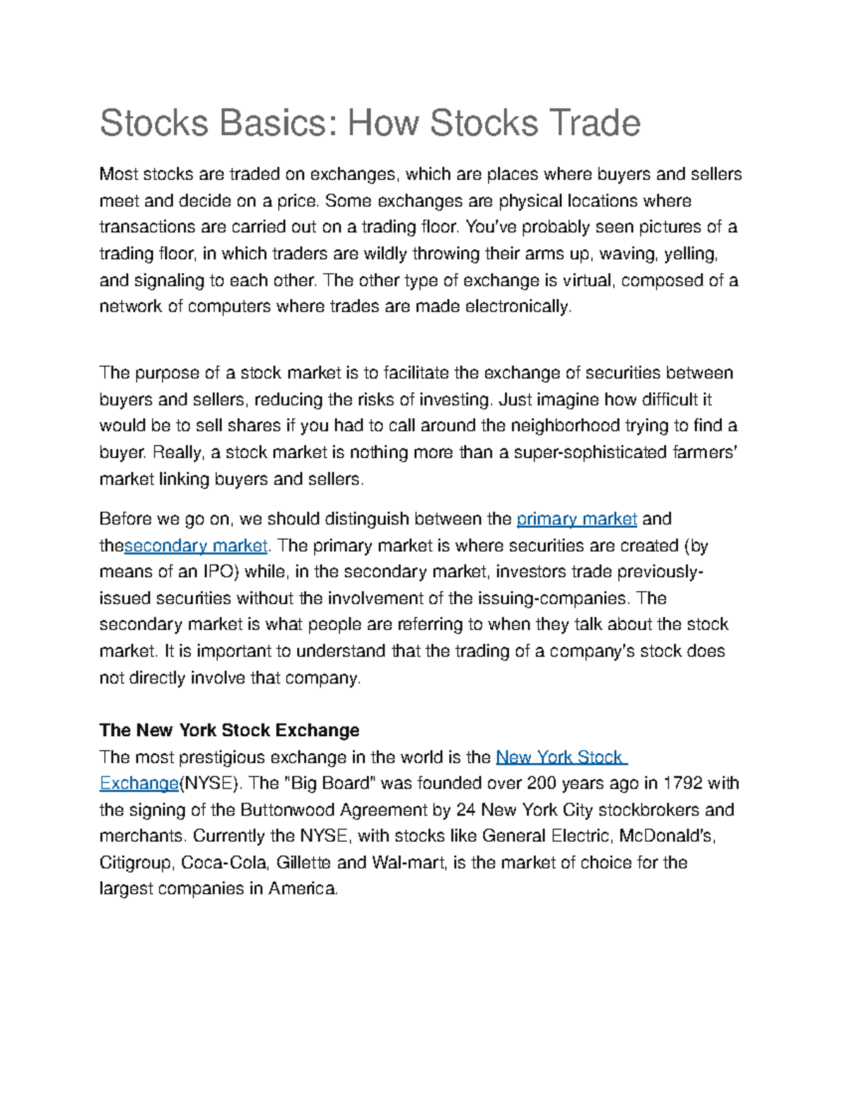 Stocks Basics - Some exchanges are physical locations where ...
