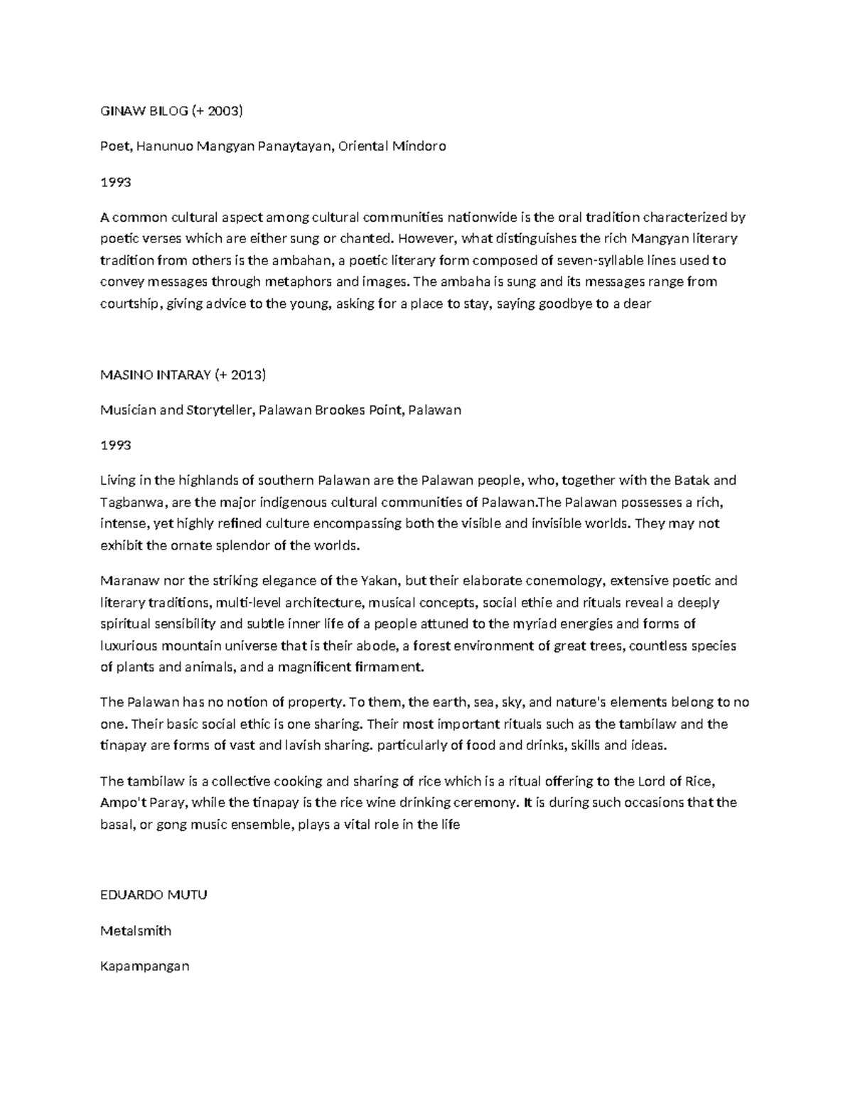 Ginaw Bilog (+-WPS Office - GINAW BILOG (+ 2003) Poet, Hanunuo Mangyan ...