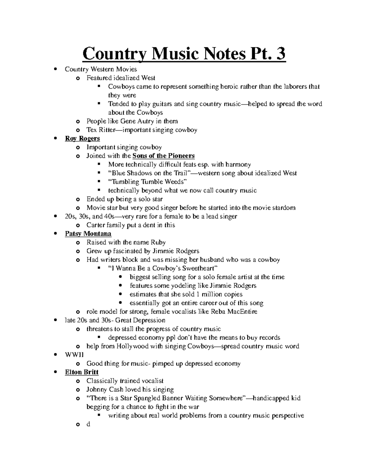 Country Music Notes Pt. 3 - Count ry Mus ic Not es Pt. 3 Country ...