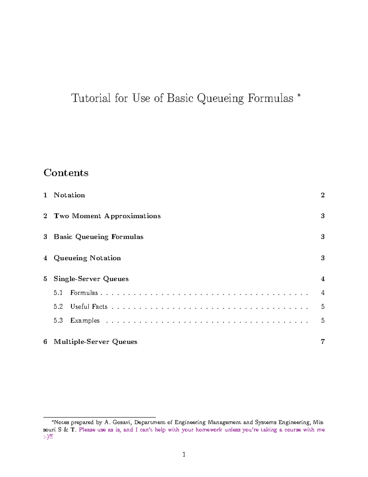 Queuing formulas - note - Tutorial for Use of Basic Queueing Formulas ∗ ...