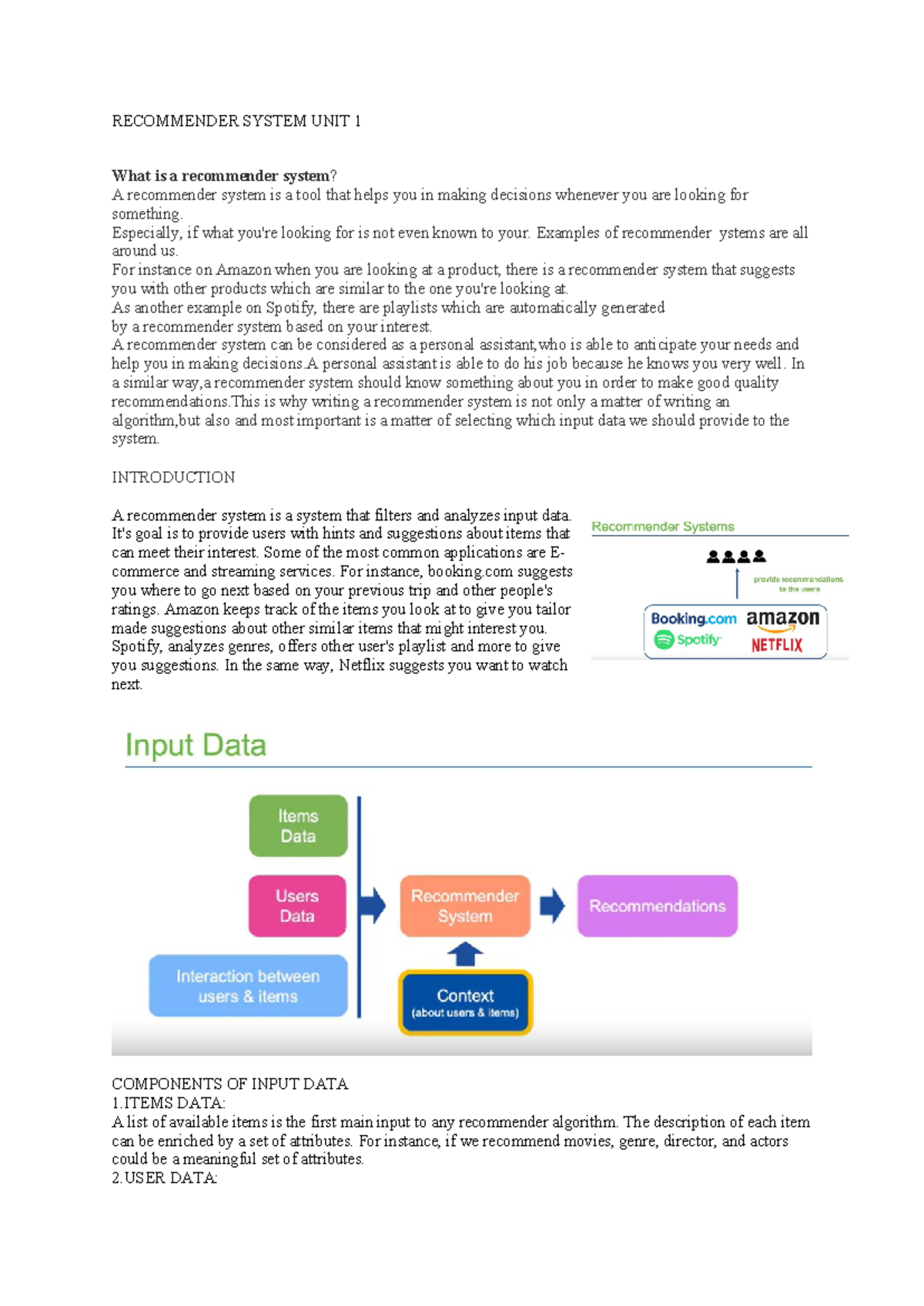 Recommender System UNIT 1 - RECOMMENDER SYSTEM UNIT 1 What is a recommender system? A ...