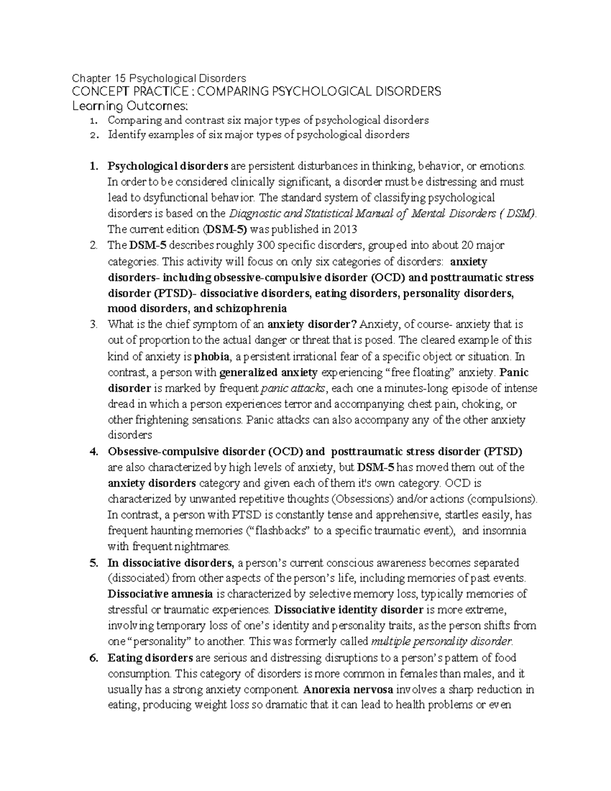 Chapter 15 Psychological Disorders - Chapter 15 Psychological Disorders ...