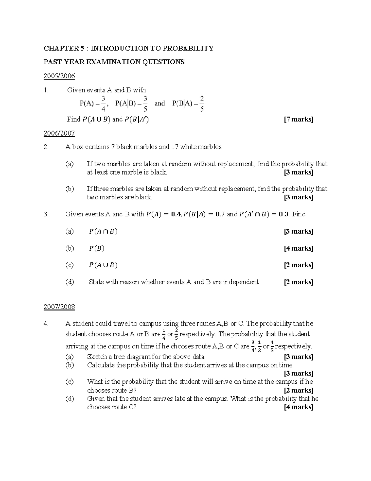 PYQ C5 Probability - CHAPTER 5 : INTRODUCTION TO PROBABILITY PAST YEAR EXAMINATION QUESTIONS ...