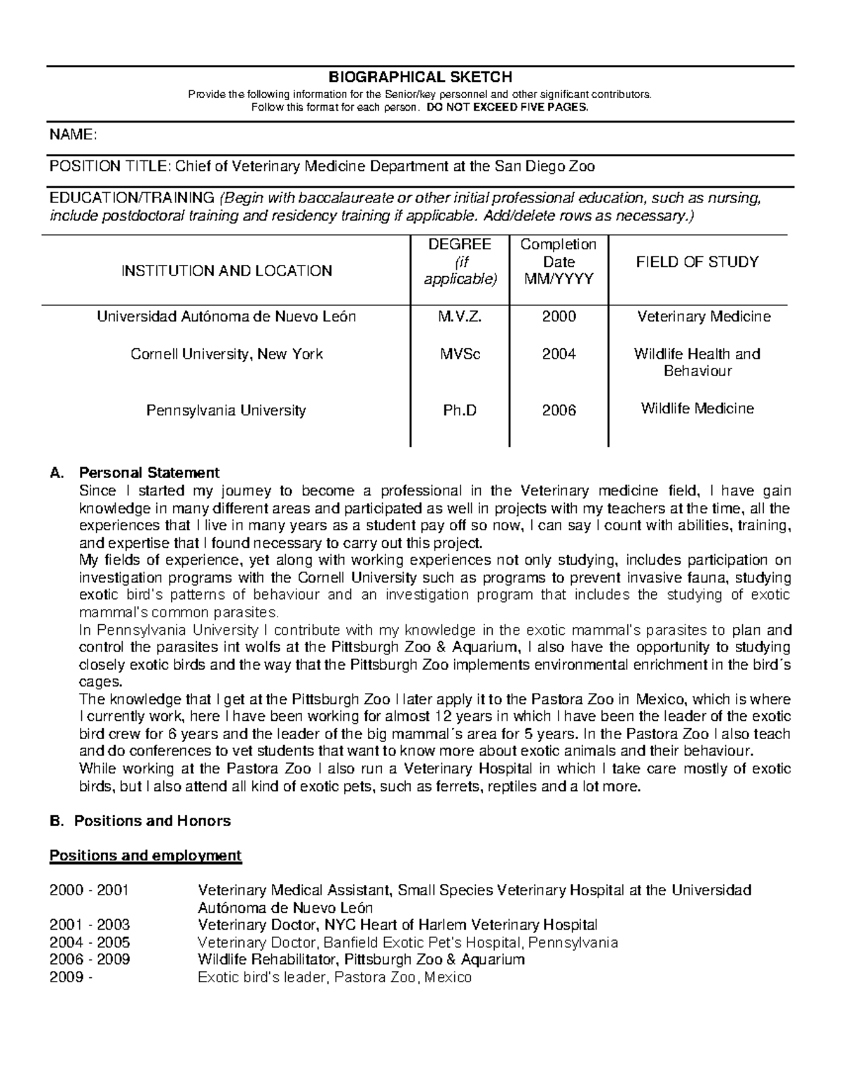 Biosketch_Ingles, FMVZ - BIOGRAPHICAL SKETCH Provide the following ...