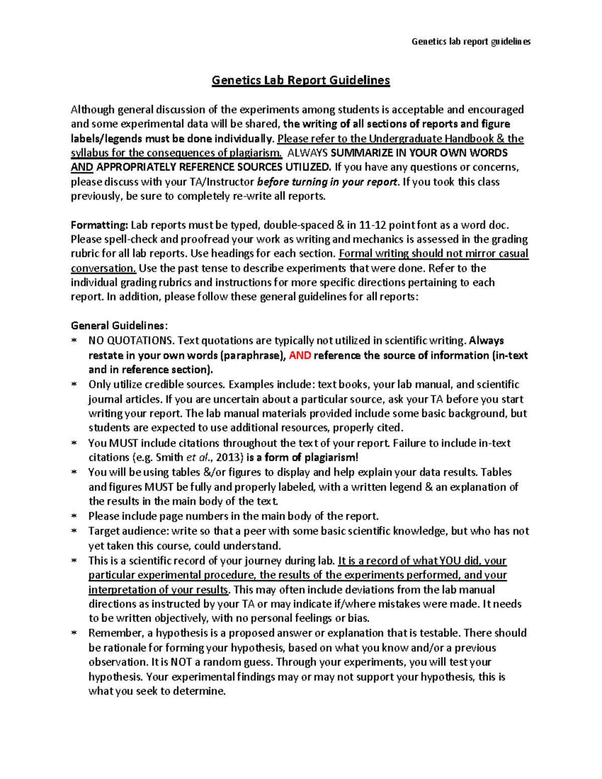 PCB3063L General Lab Report Guidelines - Genetics Lab Report Guidelines ...