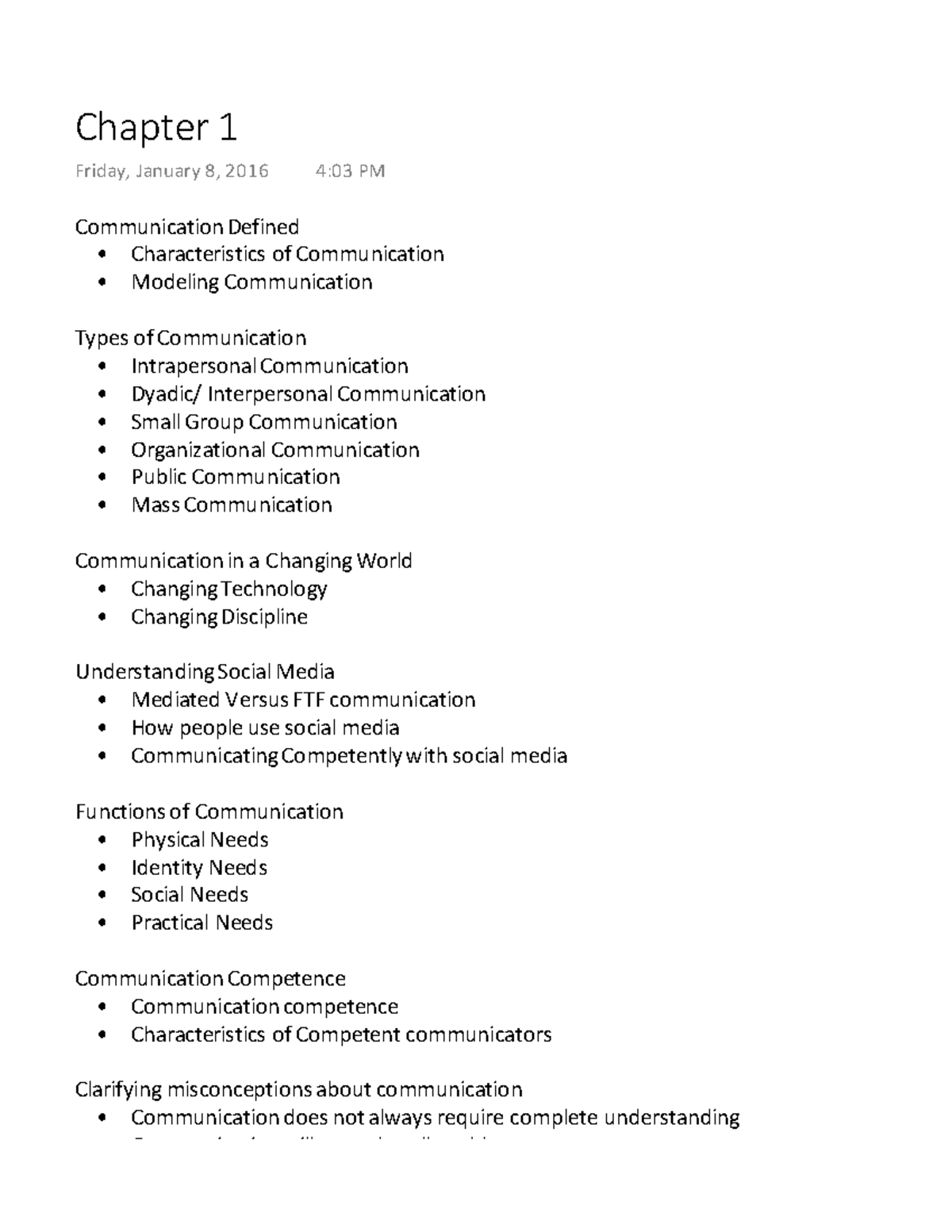 Chapter 1 - Chapter 1 Friday, January 8, 2016 4:03 PM Communication ...