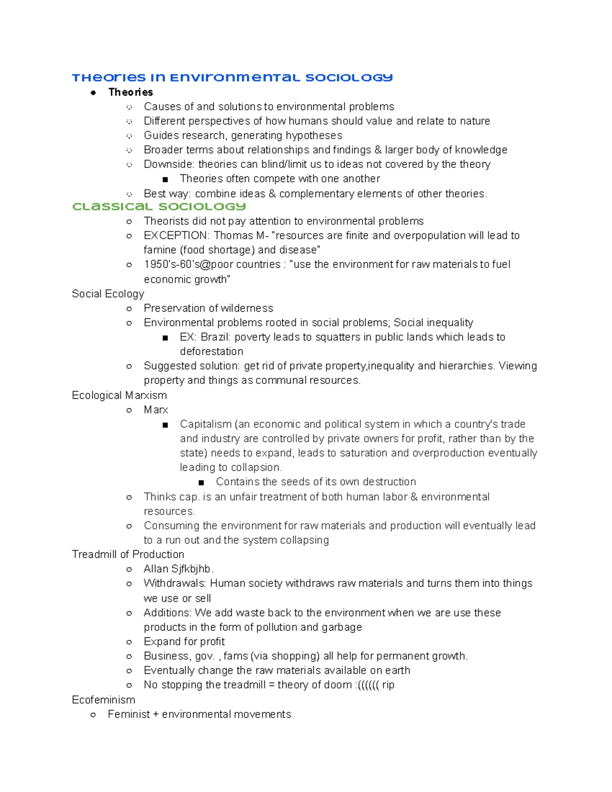 Envi. Soci. Midterm Review - Theories in Environmental Sociology ...