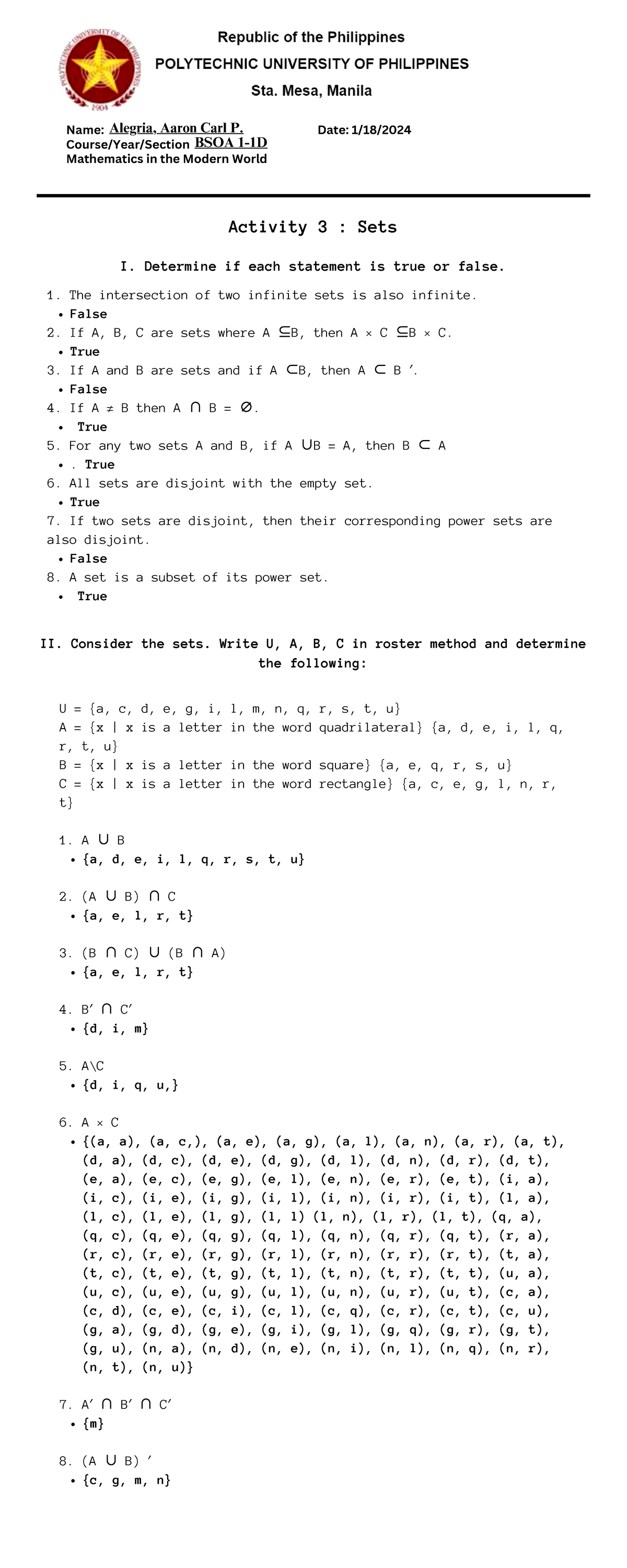 Activity 3 BSOA - Name: Course/Year/Section Mathematics in the Modern ...