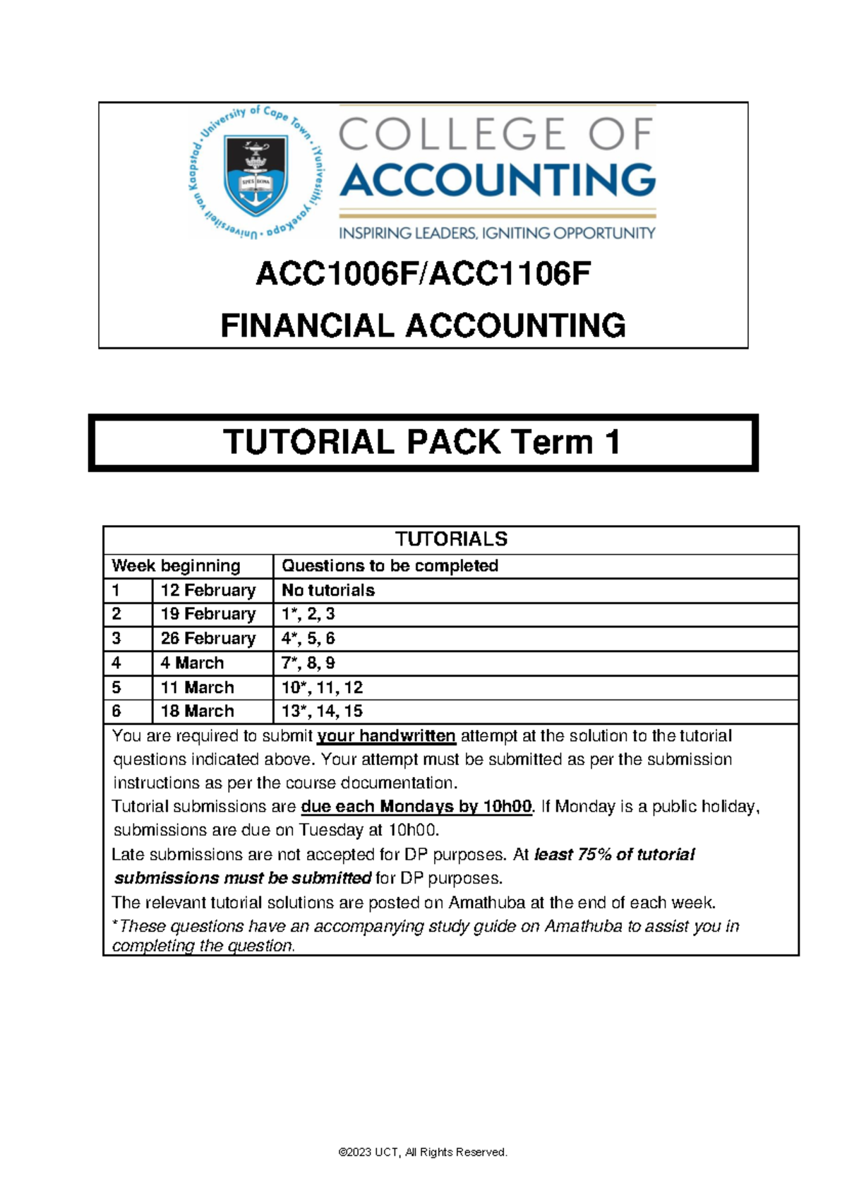 2024 Tutorial pack Term 1 Final - ACC1006F/ACC1106F FINANCIAL ...