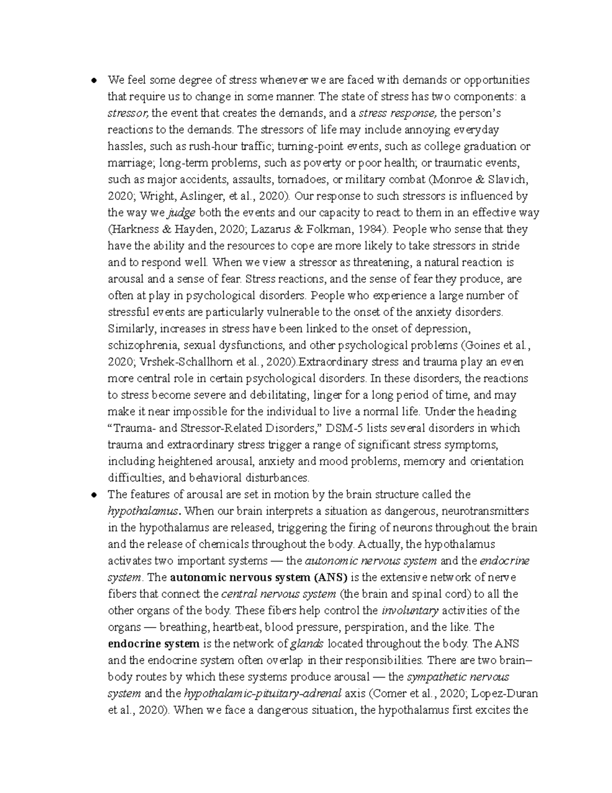 Ab psy ch 5 notes - We feel some degree of stress whenever we are faced ...