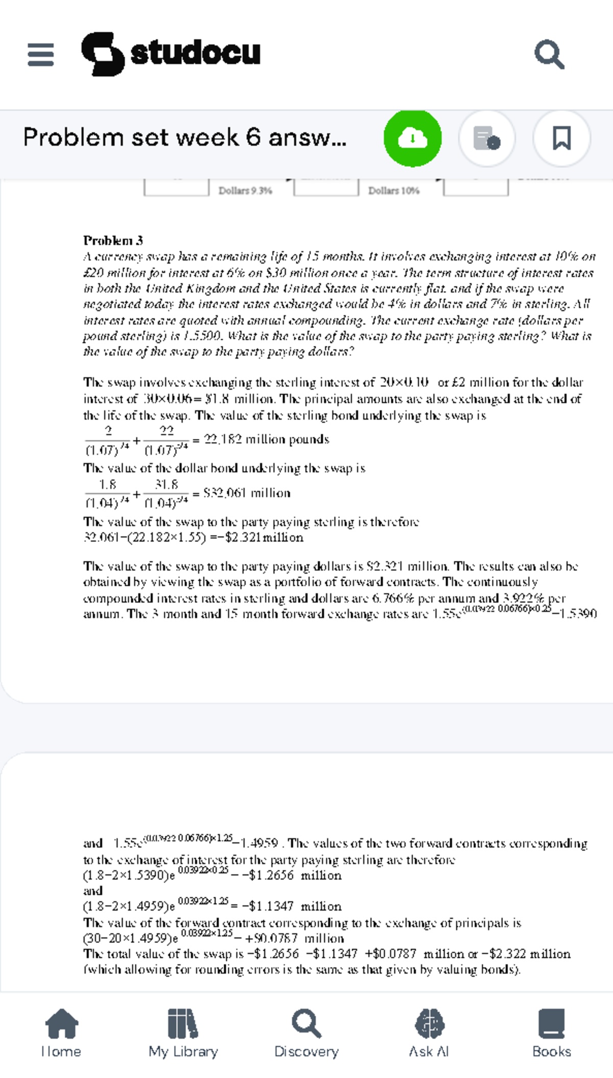 Problem set week 6 answers - BSP428 - Derivatives… - the swap. There is a 1% per annum ...