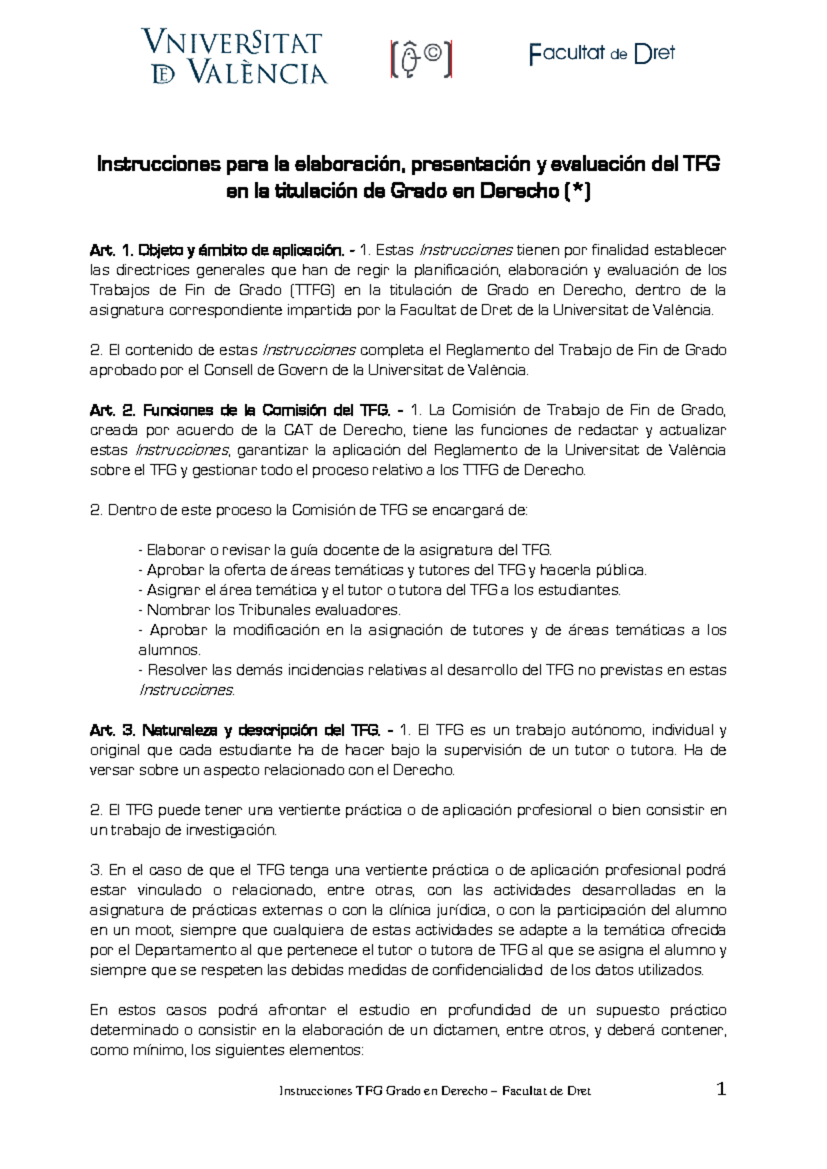 Instrucciones TFG. Grado en Derecho cast - def - Instrucciones para la elaboración, presentación ...