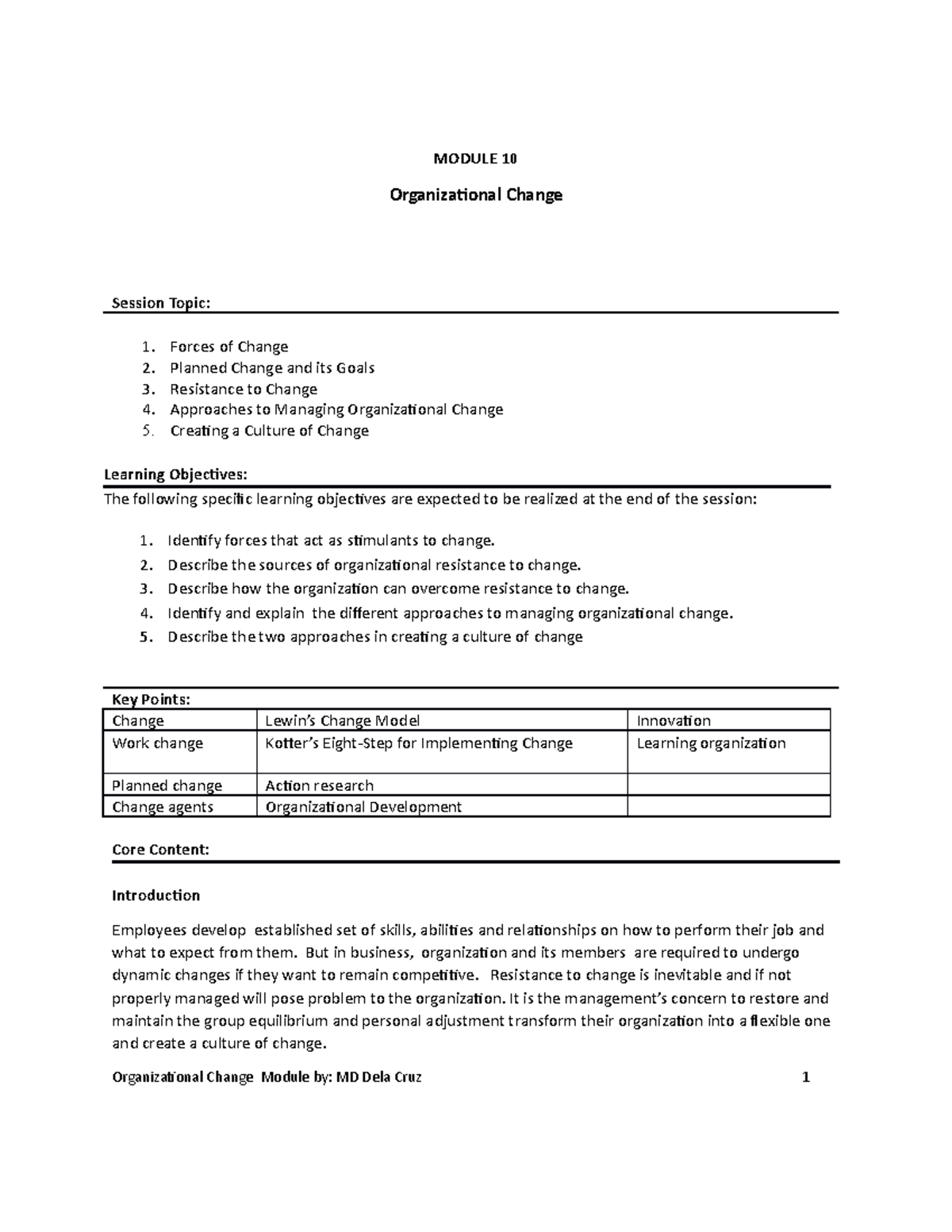 Organizational Change - MODULE 10 Organizational Change Session Topic ...