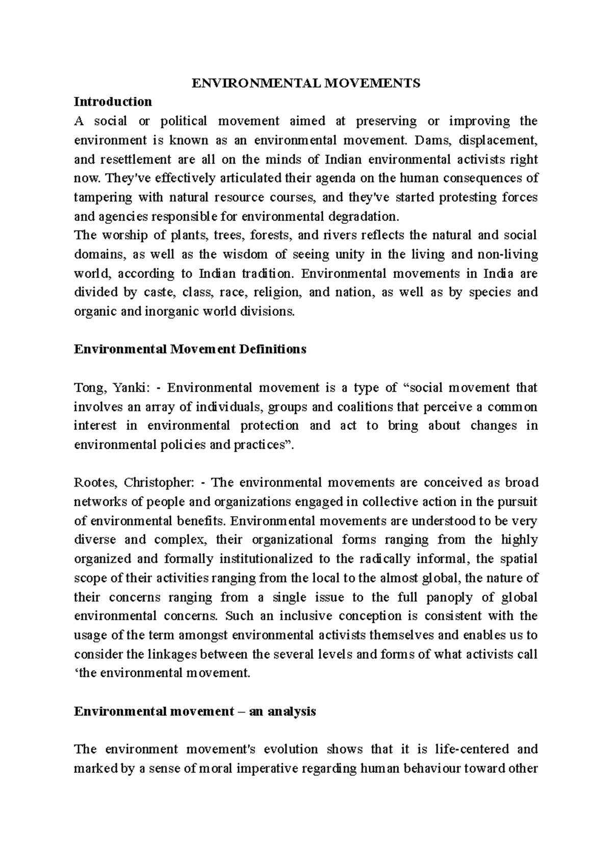 Environmental Movements - ENVIRONMENTAL MOVEMENTS Introduction A social ...