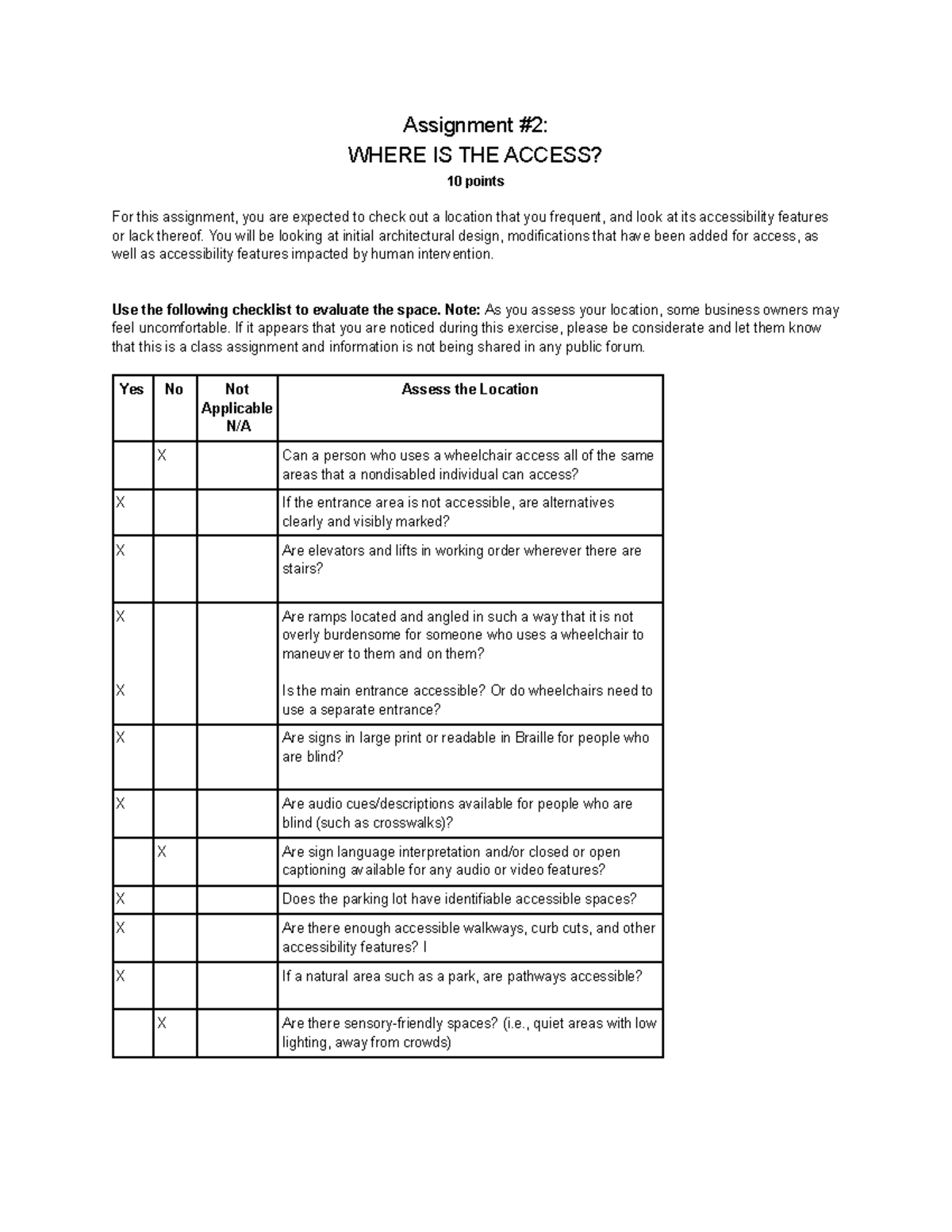 Assignment #2 - Assignment #2: WHERE IS THE ACCESS? 10 points For this assignment, you are ...