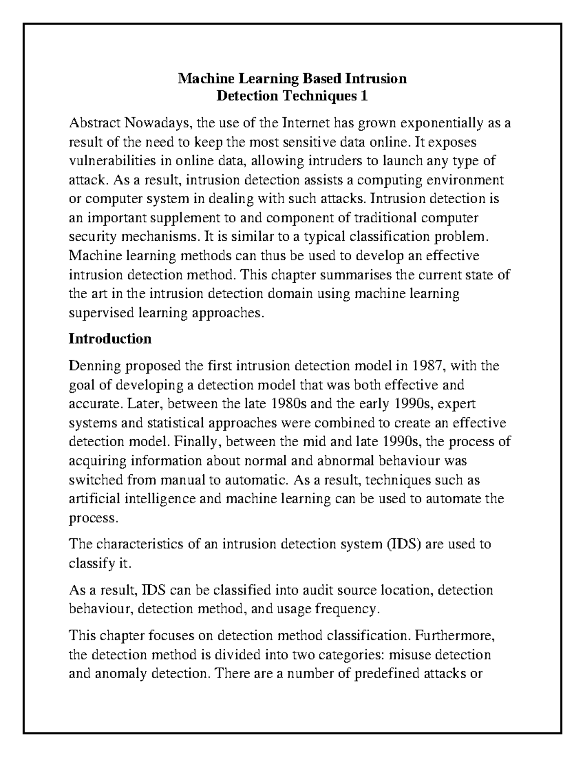 Machine Learning Based Intrusion 1 - Machine Learning Based Intrusion ...
