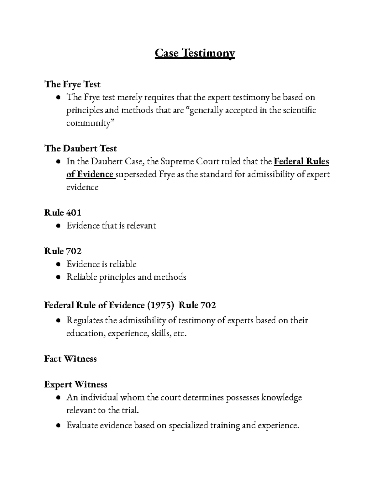 Case Testimony - Case Testimony The Frye Test The Frye test merely ...