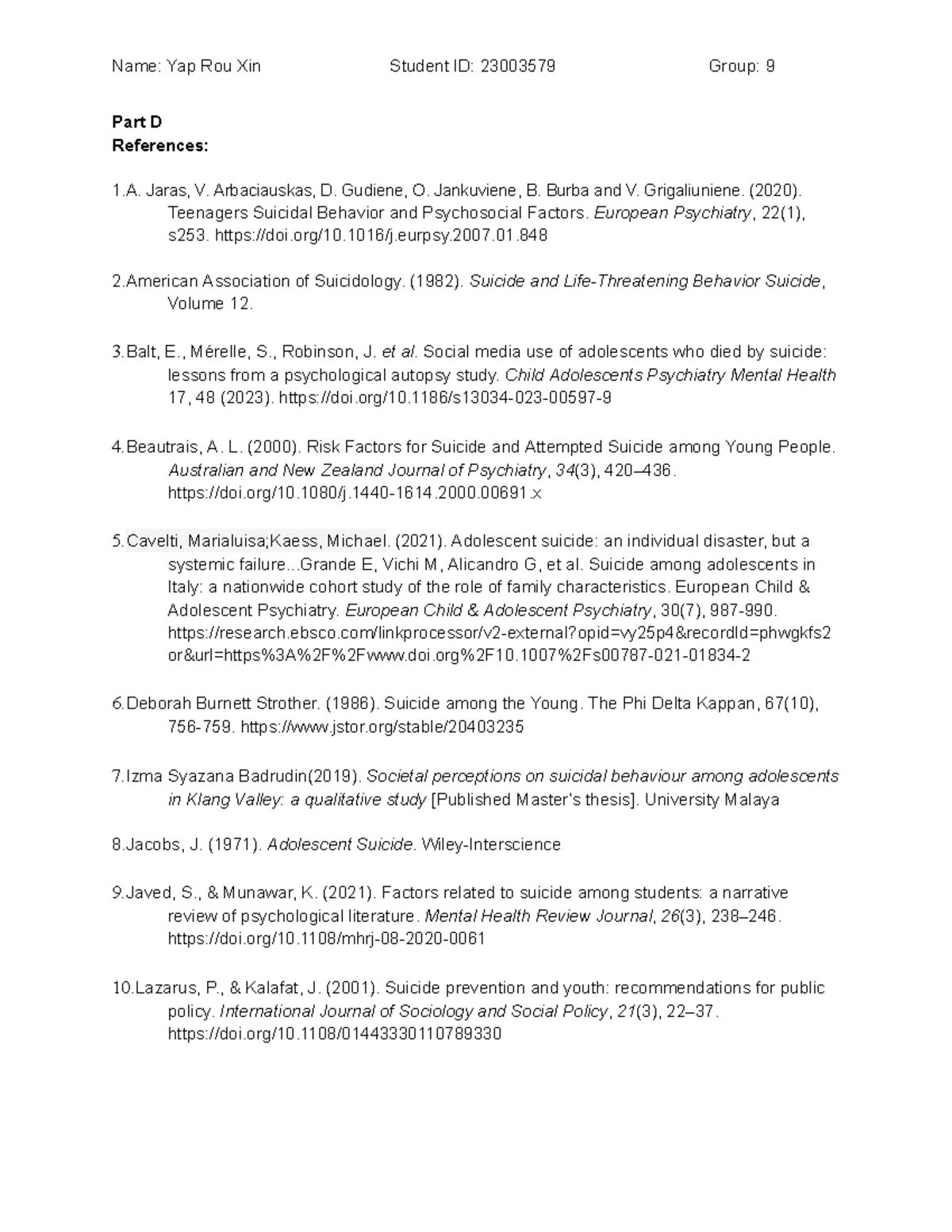 GIG1004 Part E - assignment - Name: Yap Rou Xin Student ID: 23003579 Group: 9 Part D References ...