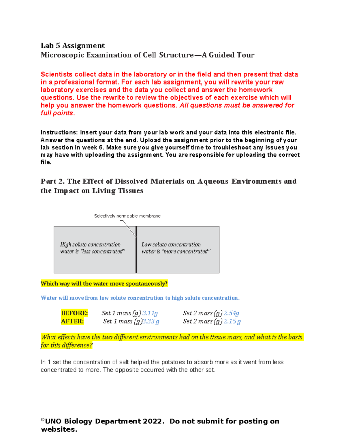 Lab 5 Assignment Fall22 - Lab 5 Assignment Microscopic Examination of Cell Structure—A Guided ...