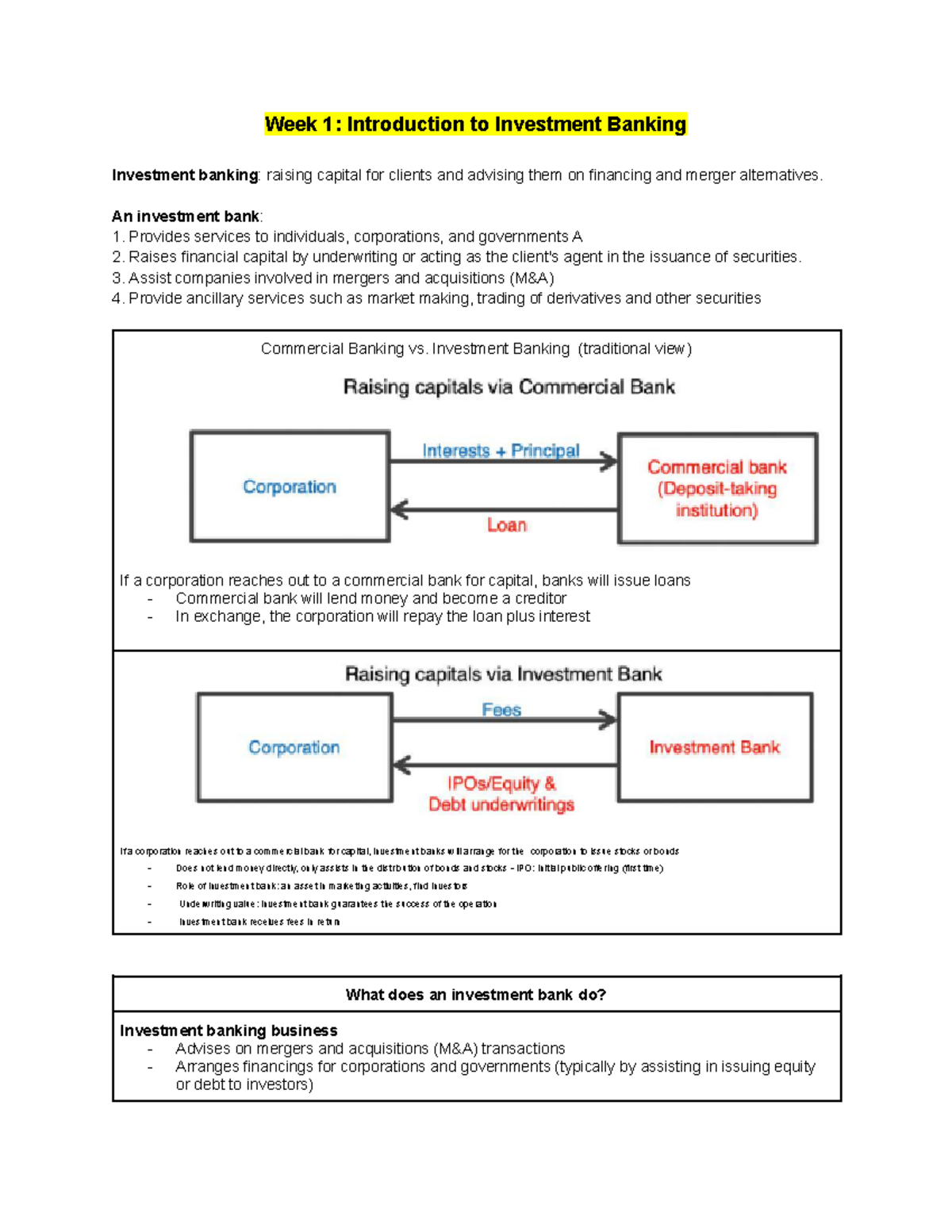 Investment Banking - WEEK1 NOTES - Week 1: Introduction to Investment ...