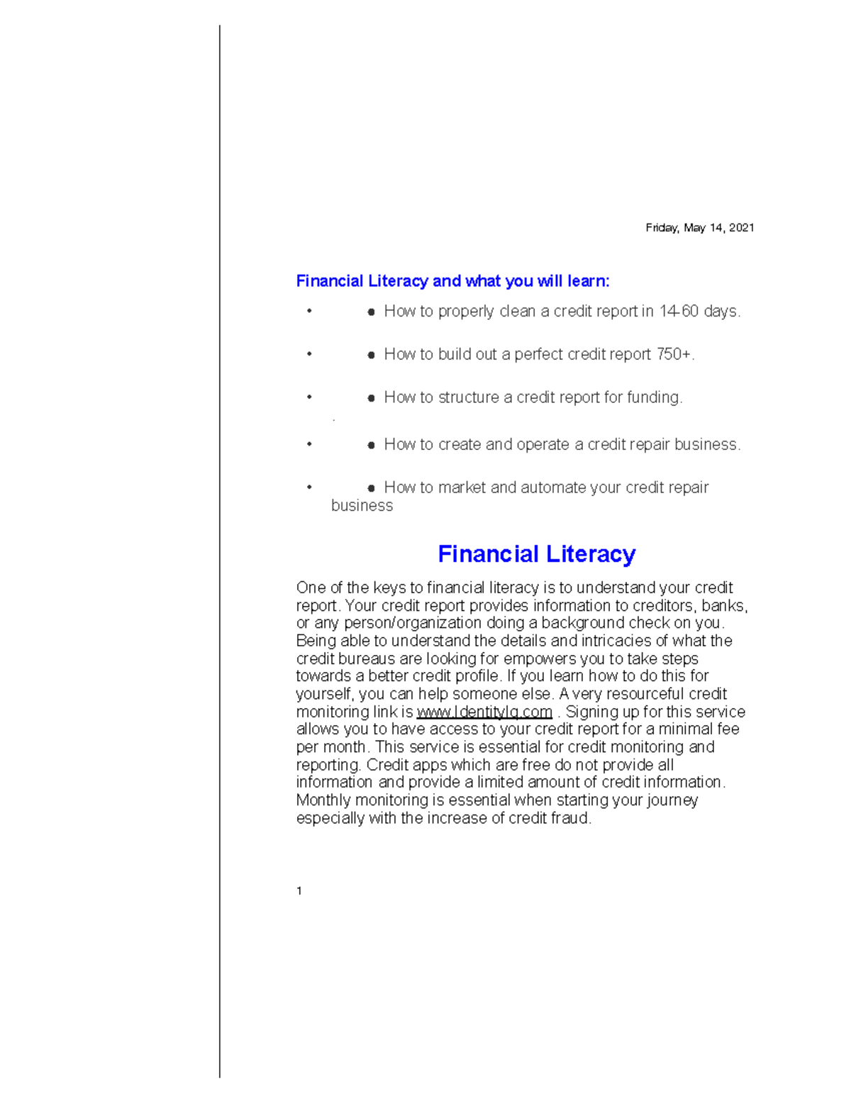 Financial Literacy - • How to build out a perfect credit report 750 ...