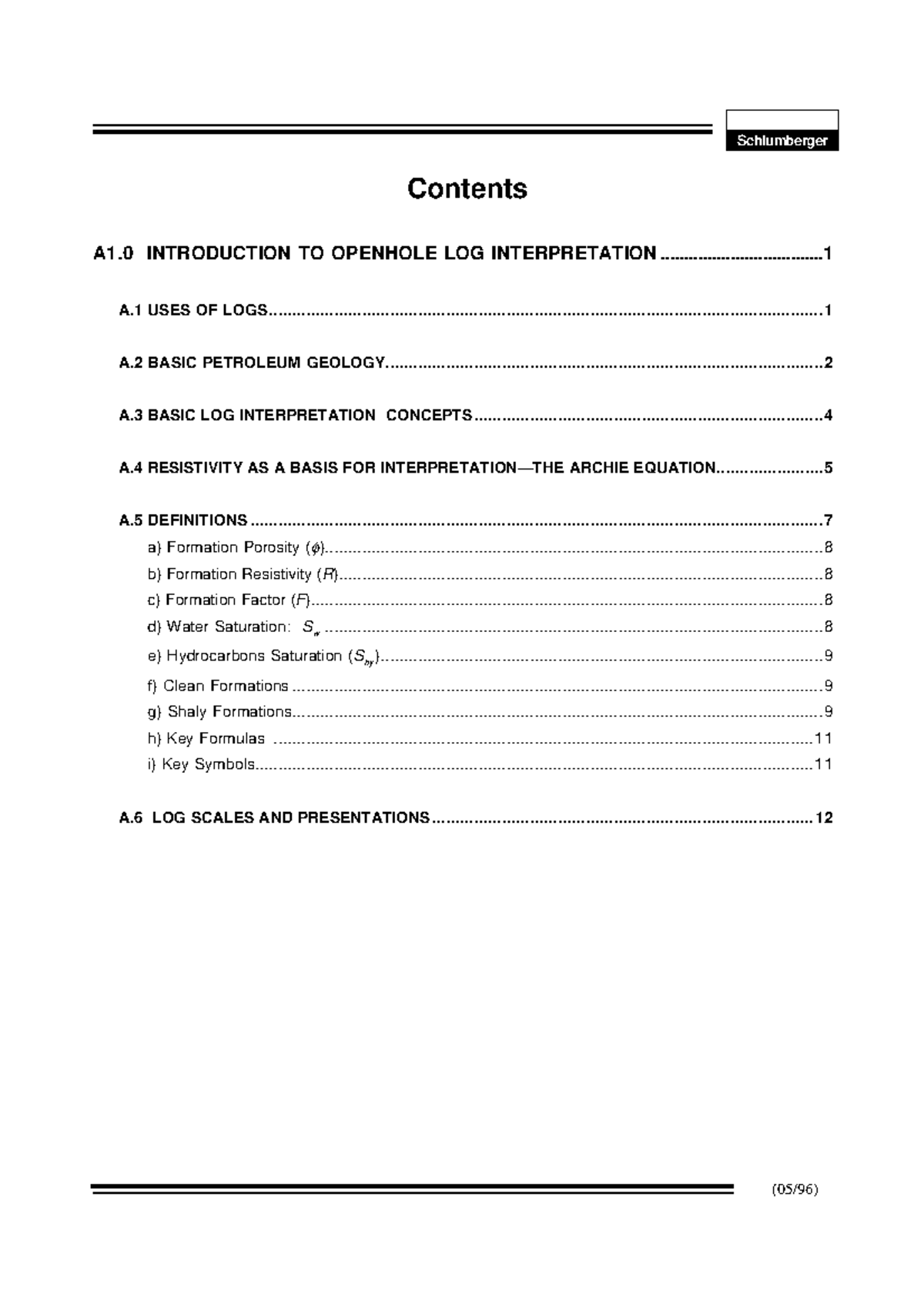 02 Log Evaluation Theory - Schlumberger (05/96) - A1 INTRODUCTION TO ...