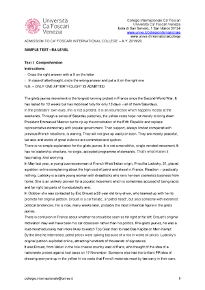 Sample test BA level 2020-21 - Università Ca’ Foscari Venezia Isola di ...